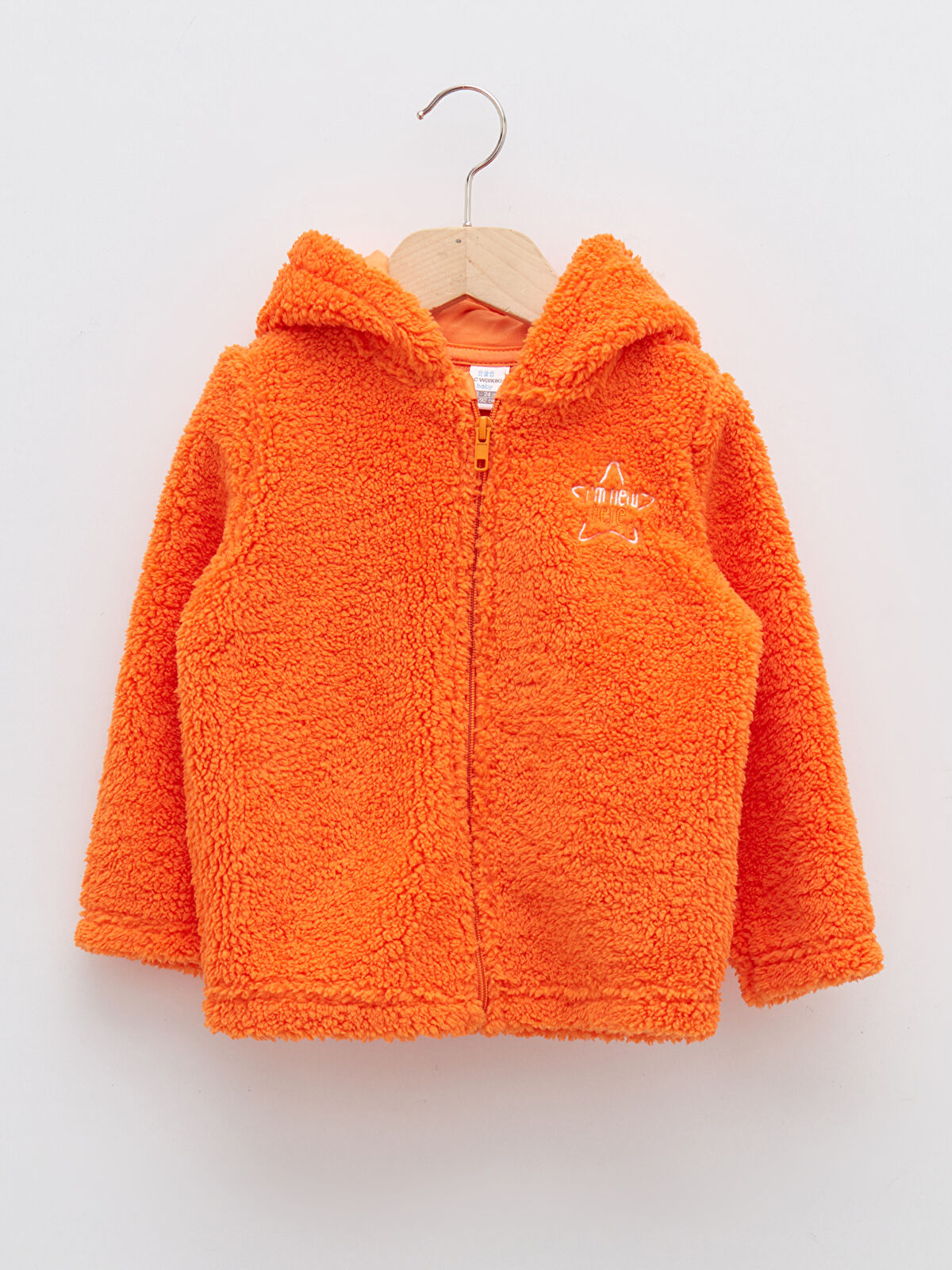 Kapüşonlu Uzun Kollu Pelüş Erkek Bebek Fermuarlı Sweatshirt