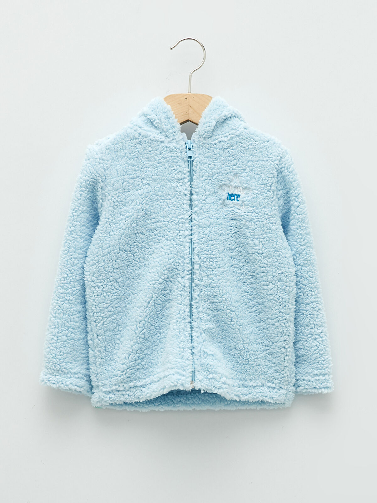 Kapüşonlu Uzun Kollu Pelüş Erkek Bebek Fermuarlı Sweatshirt