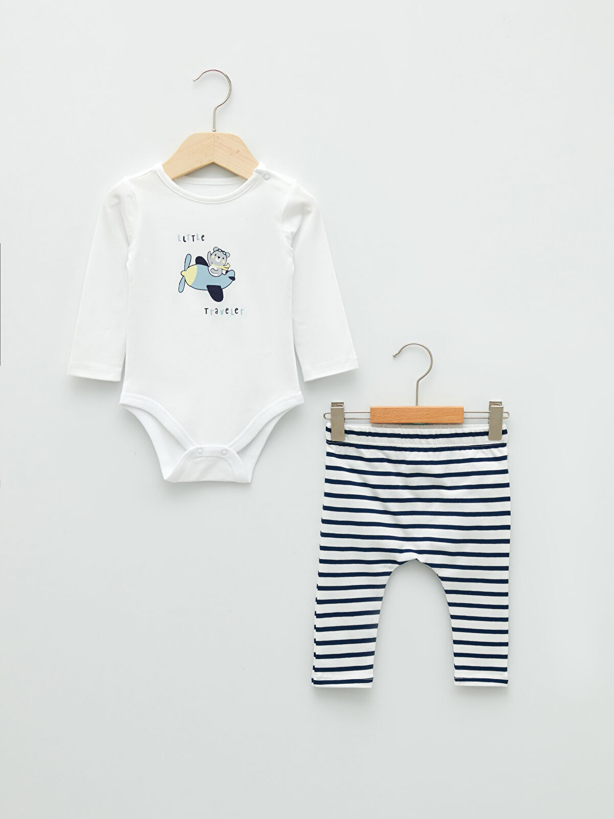 Bisiklet Yaka Uzun Kollu Baskılı Erkek Bebek Çıtçıtlı Body ve Pantolon 2'li Takım