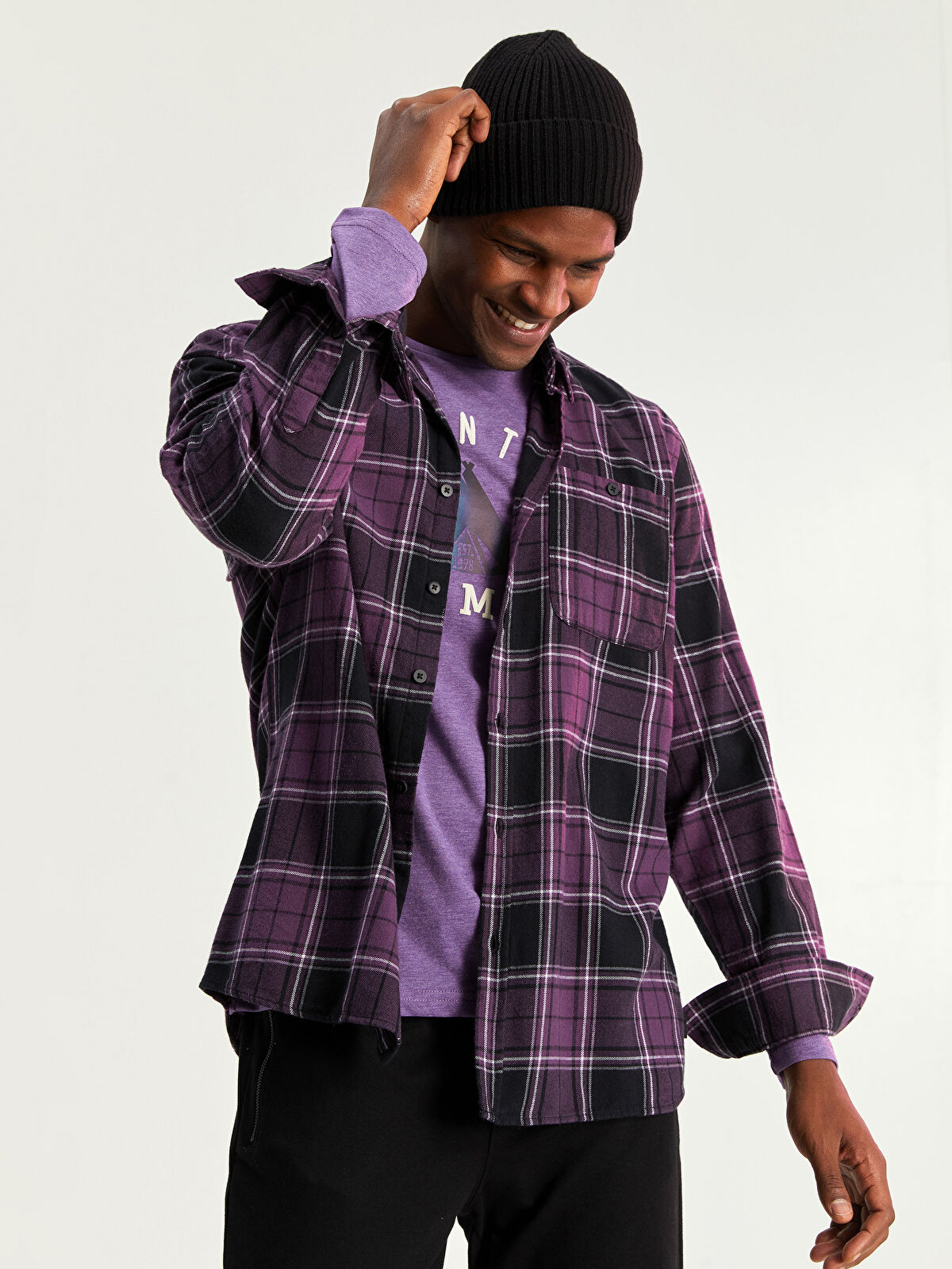 Outdoor Rahat Kalıp Uzun Kollu Ekose Erkek Gömlek