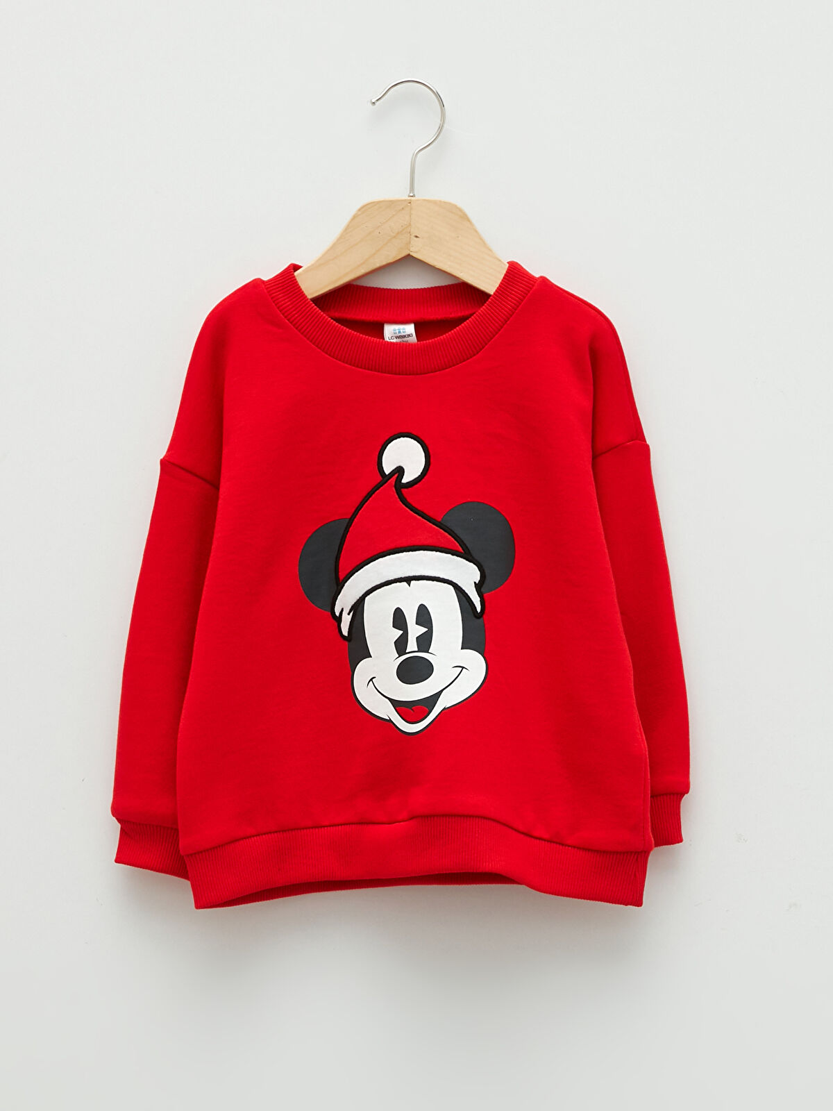 Bisiklet Yaka Uzun Kollu Yılbaşı Temalı Mickey Mouse Baskılı Erkek Bebek Sweatshirt