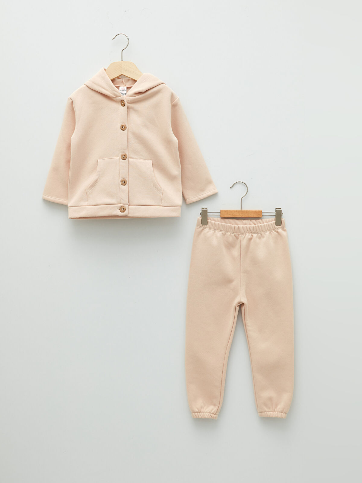 Kapüşonlu Uzun Kollu Basic Kız Bebek Hırka ve Pantolon 2'li Takım