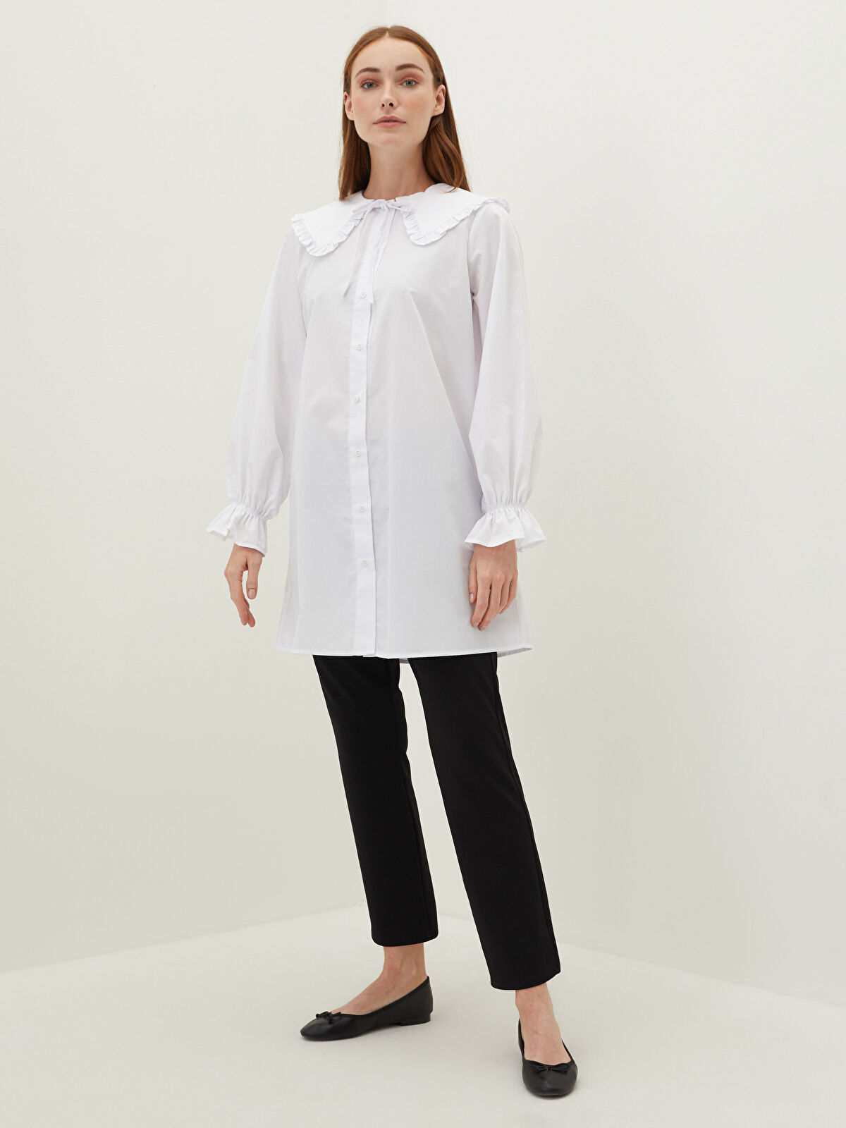 MODEST Fırfırlı Bebe Yaka Düz Uzun Kollu Poplin Kadın Tunik MODEST Fırfırlı Bebe Yaka Düz Uzun Kollu Poplin Kadın Tunik