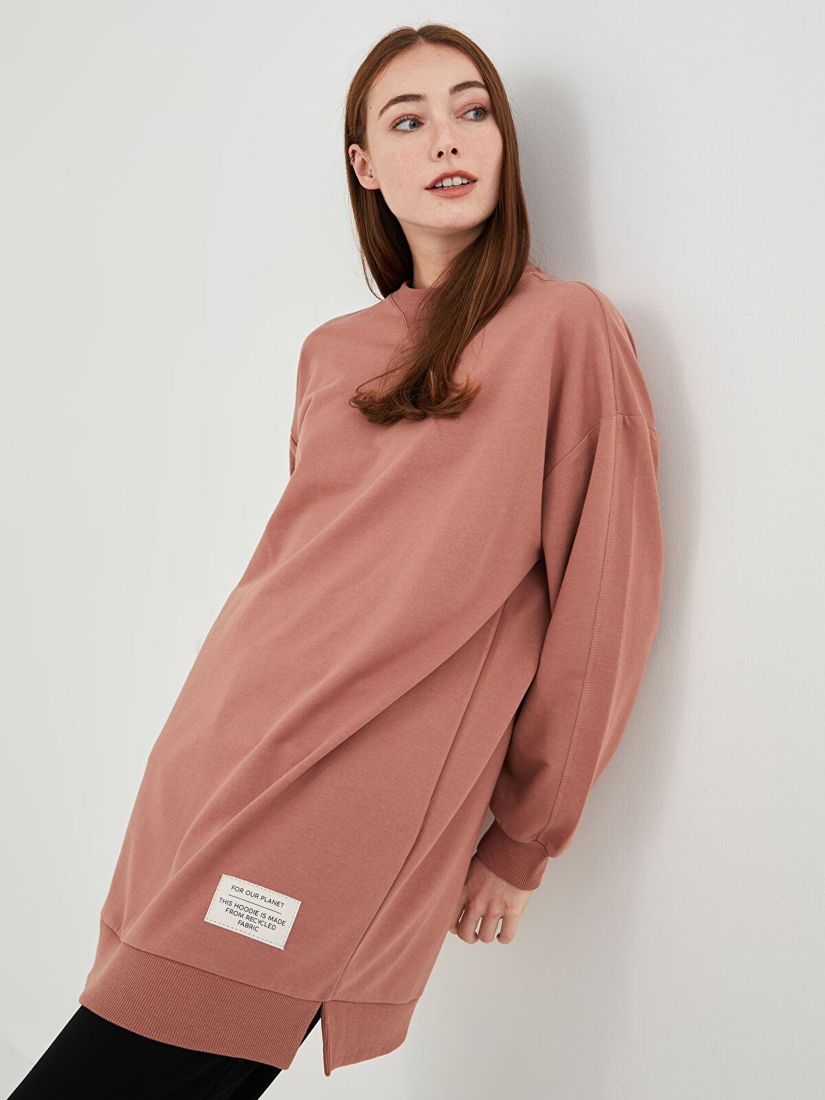 LCW GREEN Bisiklet Yaka Etiket Baskılı Uzun Kollu Kadın Tunik