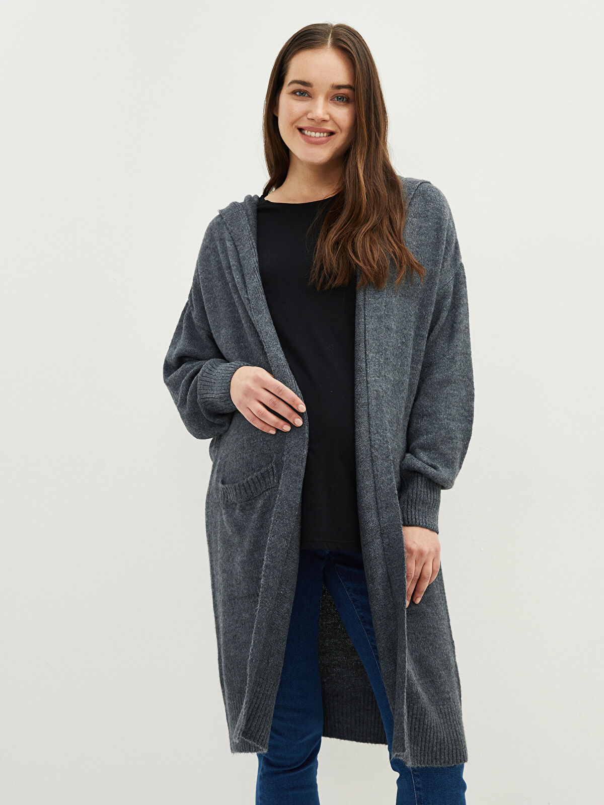 V Yaka Düz Uzun Kollu Hamile Triko Hırka