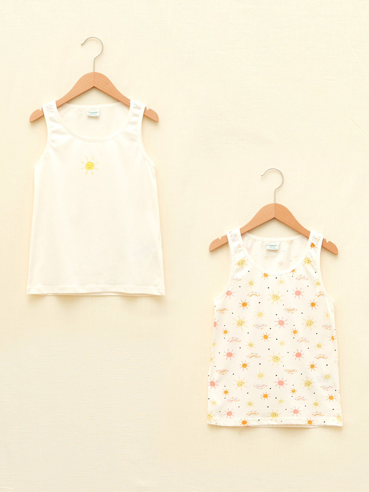 LCW GREEN Bisiklet Yaka Baskılı Organik Pamuklu Kız Çocuk Atlet 2'li