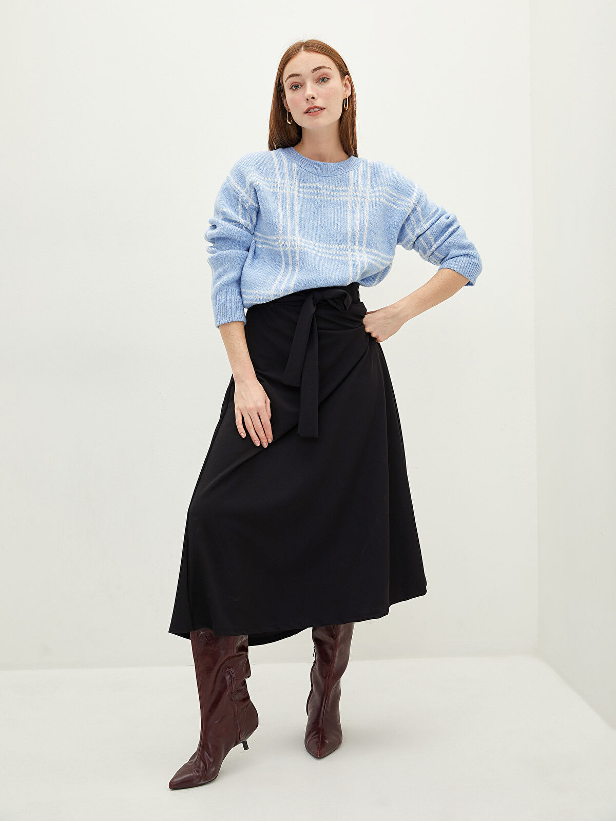 LCW CLASSIC Beli Kuşaklı Ponte Kumaş Kadın Etek