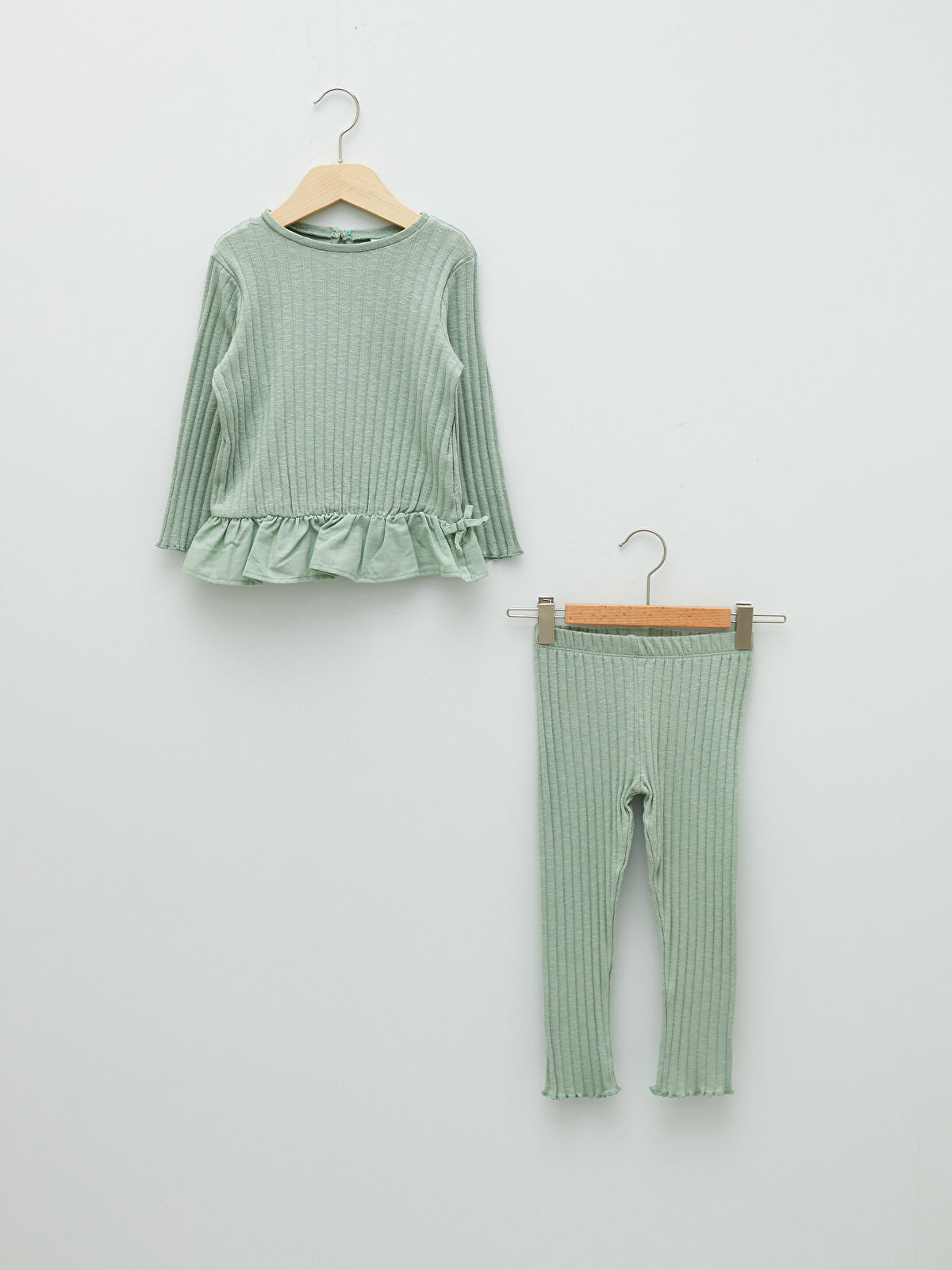 Bisiklet Yaka Uzun Kollu Kız Bebek Bluz ve Tayt 2'li Takım