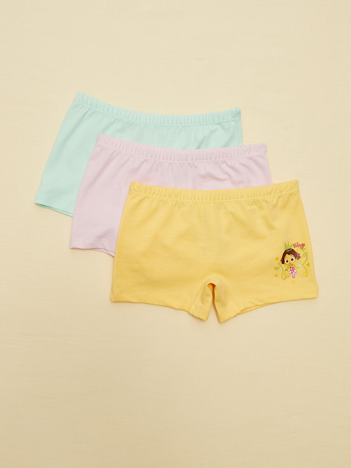 Beli Lastikli Niloya Baskılı Pamuklu Kız Çocuk Boxer 3'lü