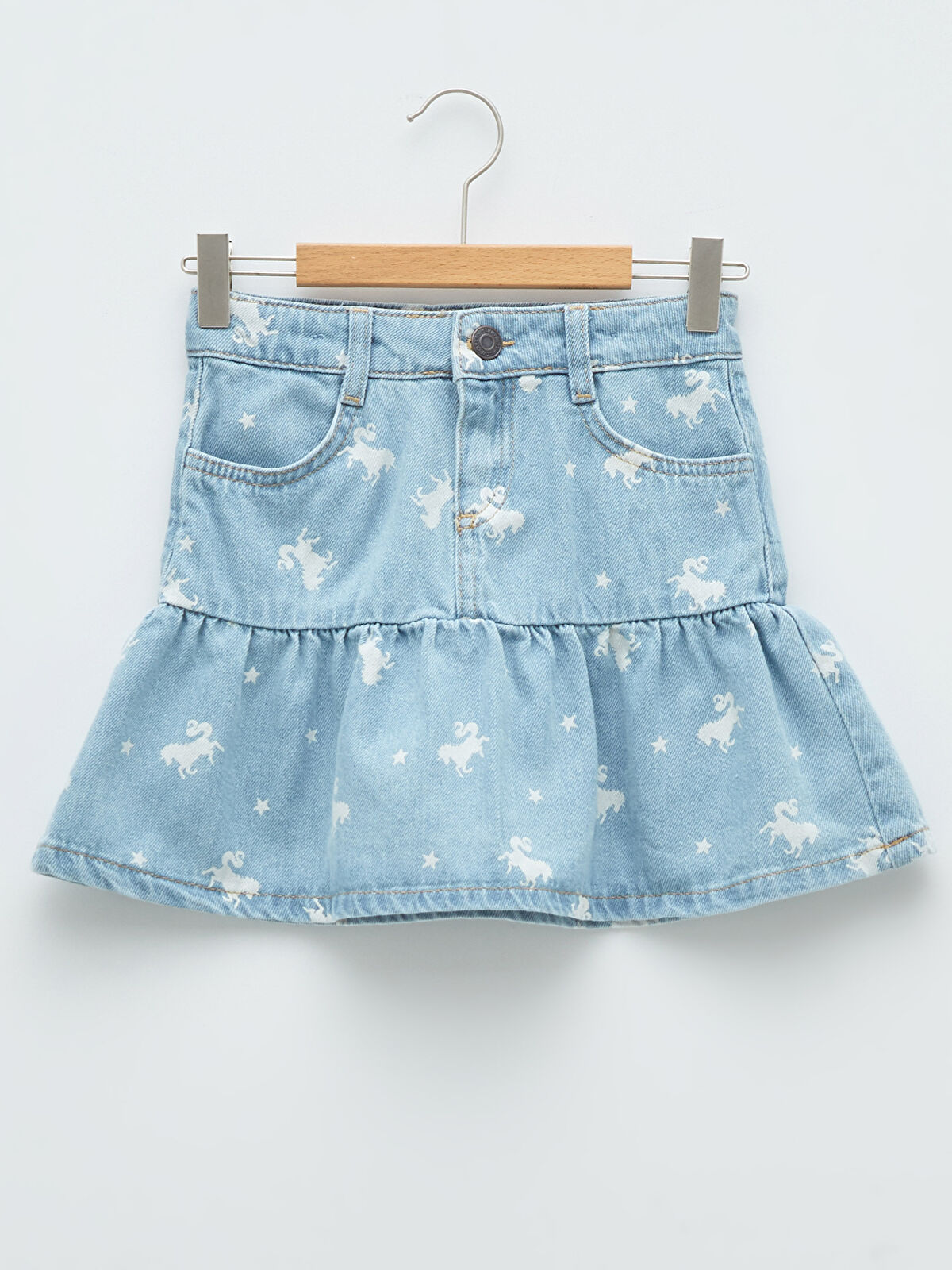 Desenli Kız Çocuk Jean Etek