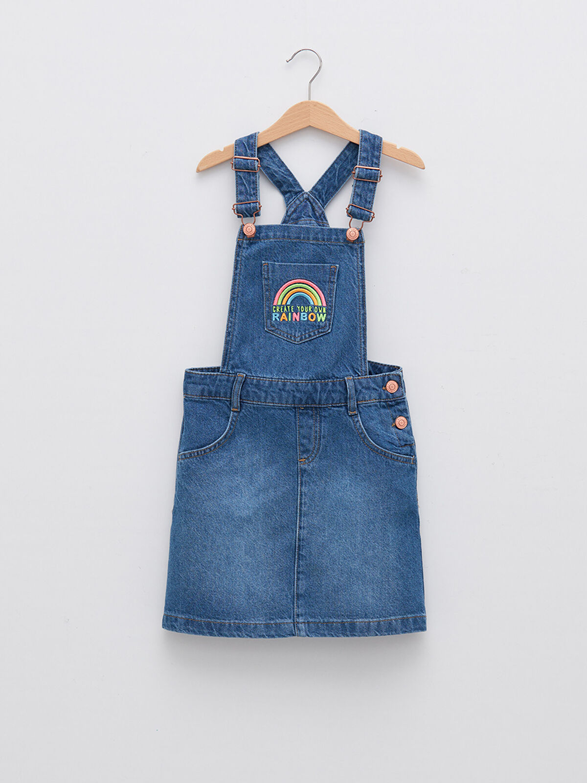 Nakışlı Kız Çocuk Jean Salopet Elbise