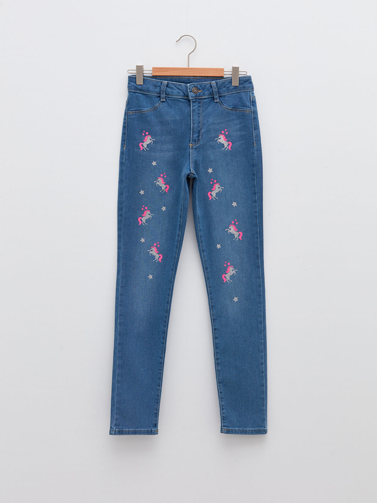 Skinny Fit Baskılı Pamuklu Kız Çocuk Jean Pantolon Skinny Fit Baskılı Pamuklu Kız Çocuk Jean Pantolon