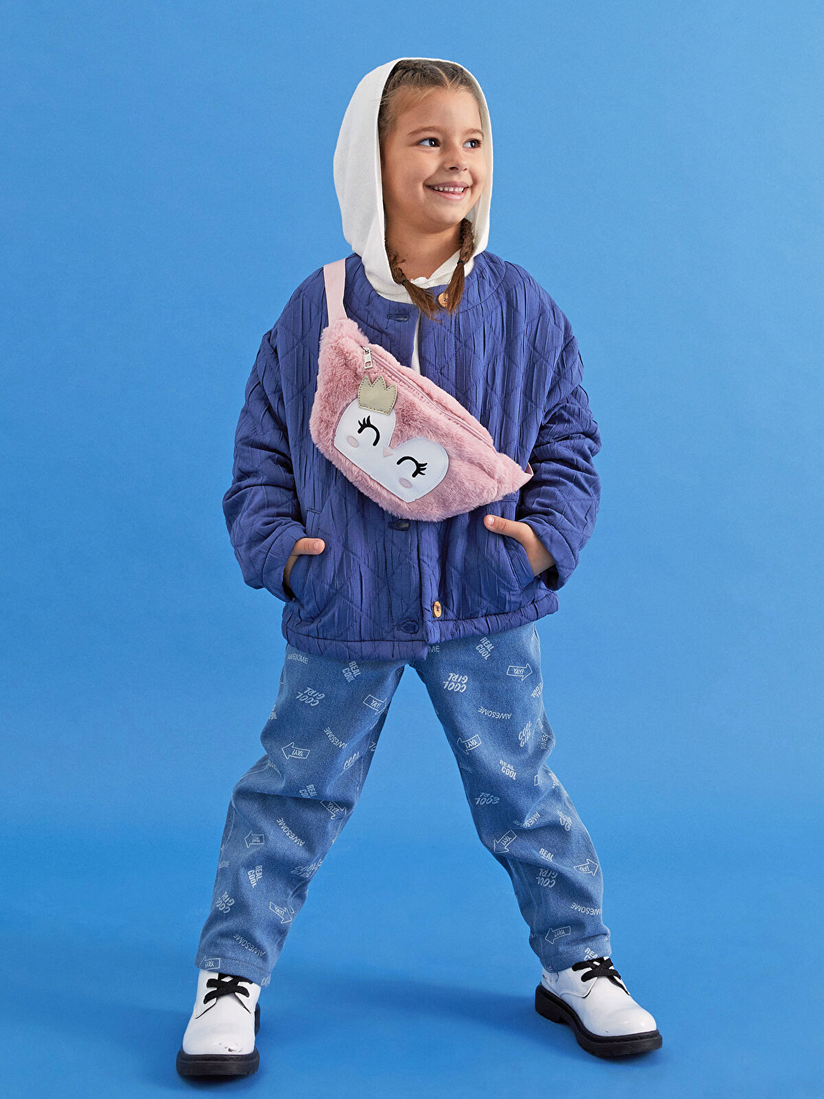 Baskılı Pamuklu Kız Çocuk Mom Jean Pantolon