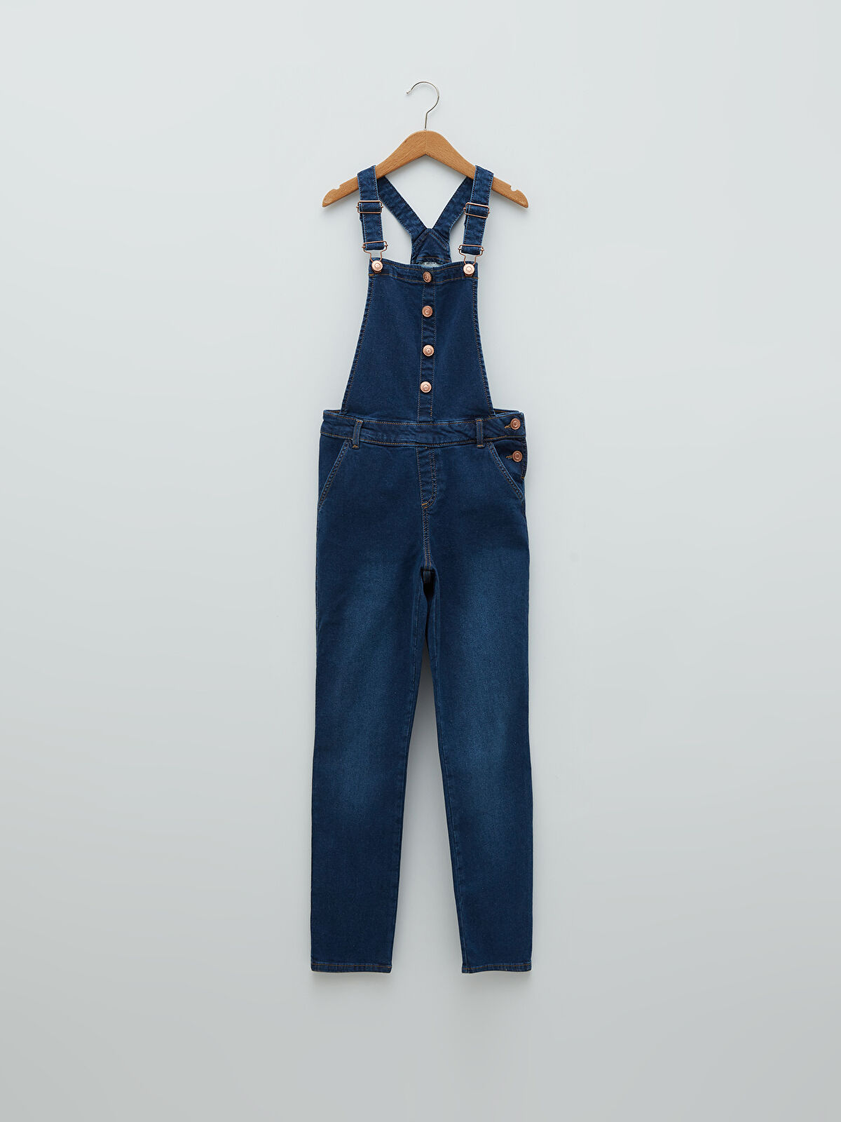 Kare Yaka Basic Askılı Kız Çocuk Jean Salopet