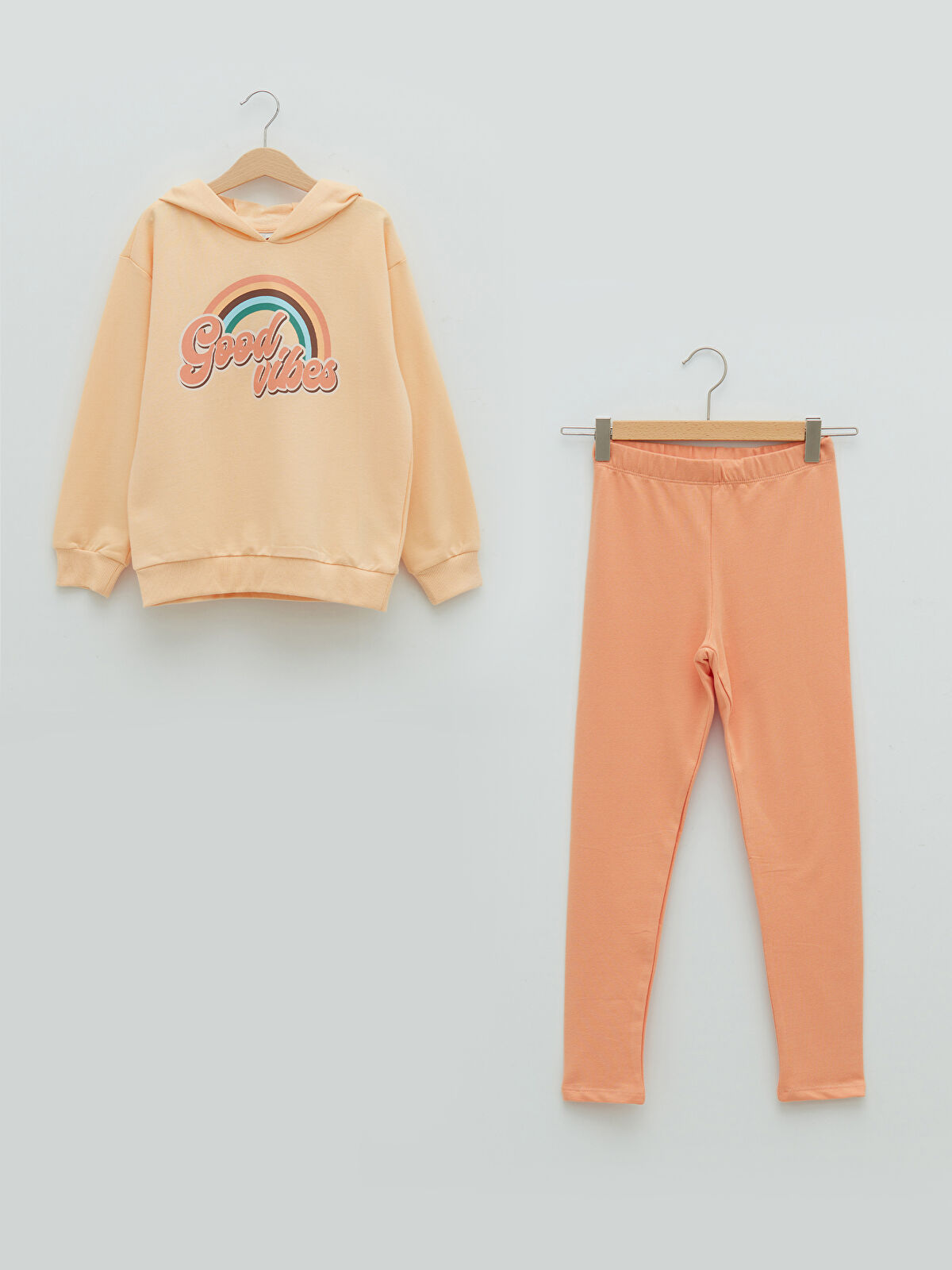 Kapüşonlu Baskılı Uzun Kollu Oversize Kız Çocuk Sweatshirt ve Tayt