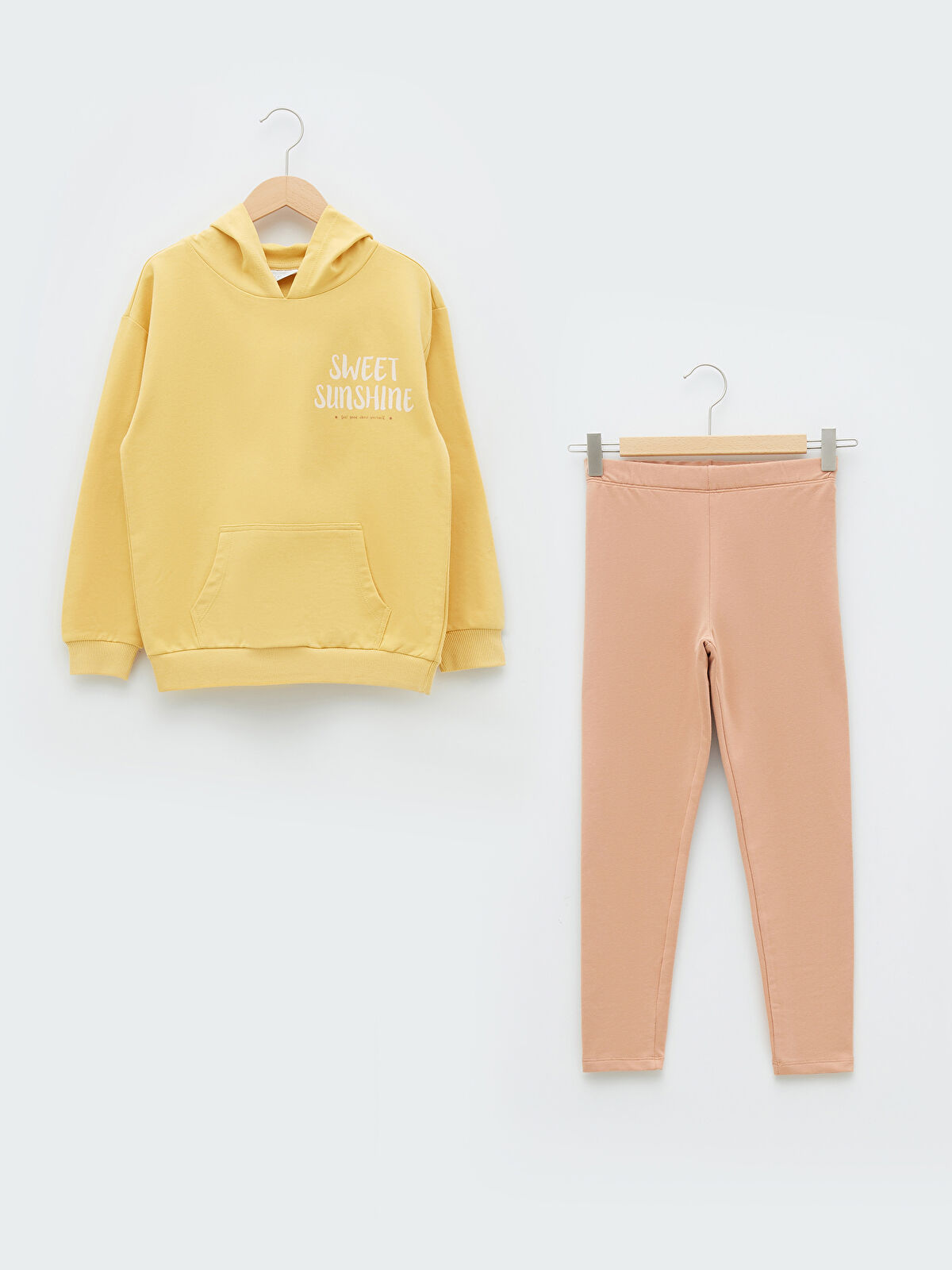 Kapüşonlu Baskılı Uzun Kollu Oversize Kız Çocuk Sweatshirt ve Tayt