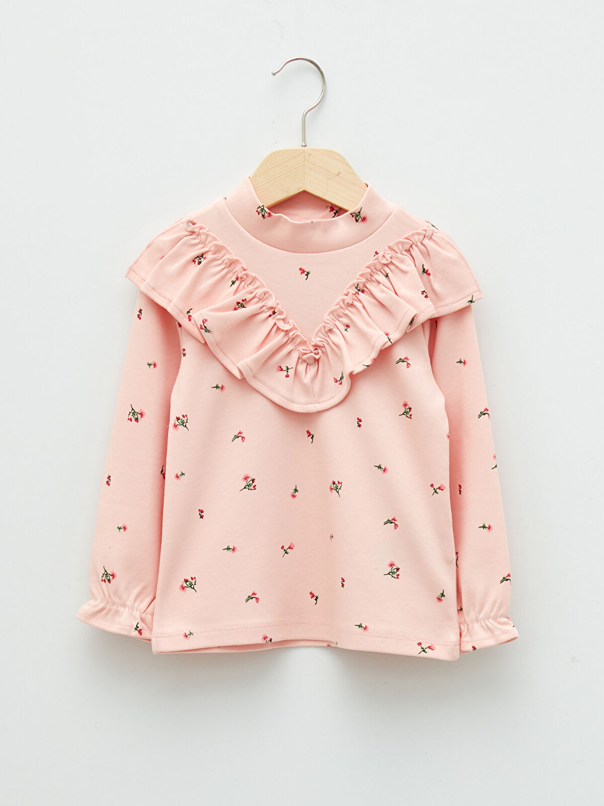 Yarım Balıkçı Yaka Uzun Kollu Baskılı Kız Bebek Tişört