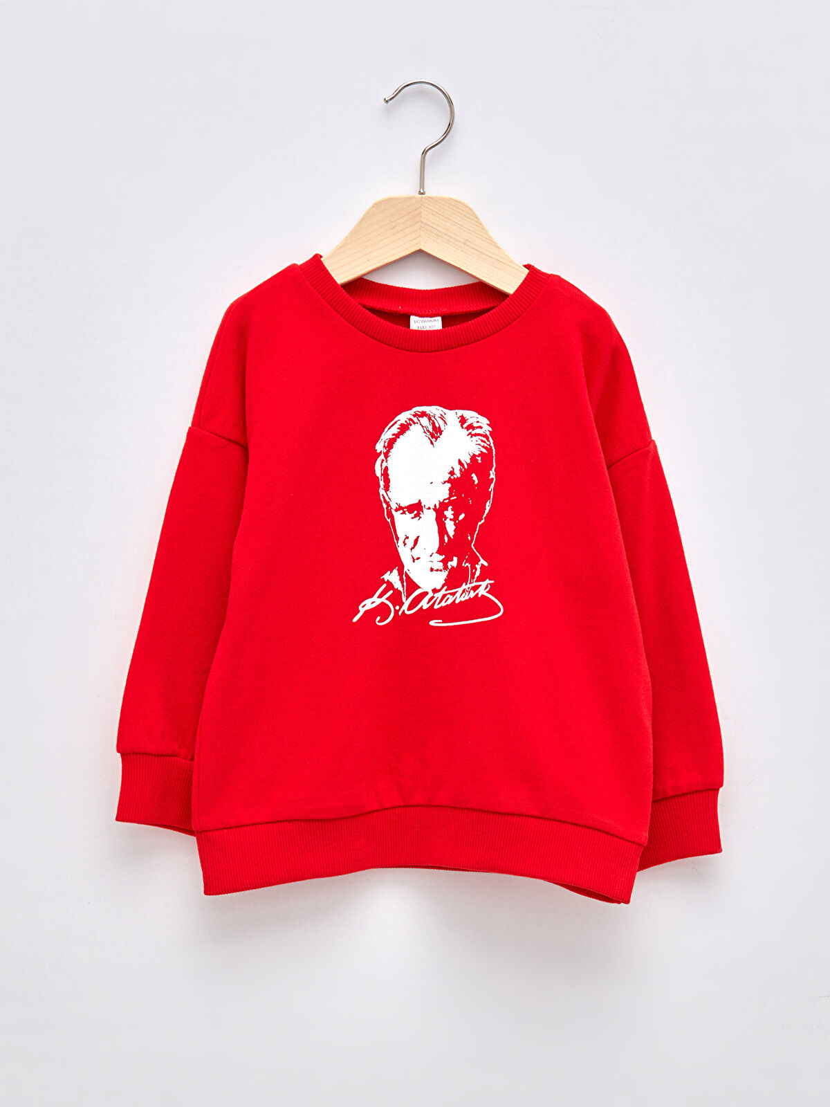 Bisiklet Yaka Uzun Kollu Atatürk Baskılı ve İmzalı Erkek Bebek Sweatshirt