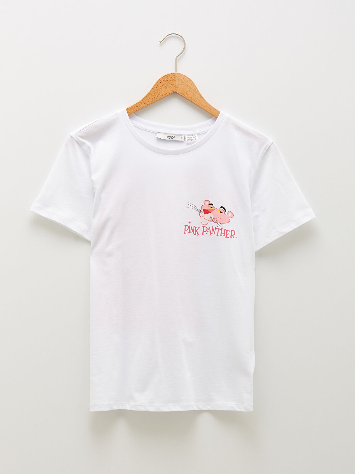 XSIDE Bisiklet Yaka Pembe Panter Baskılı Kısa Kollu Pamuklu Kadın Tişört