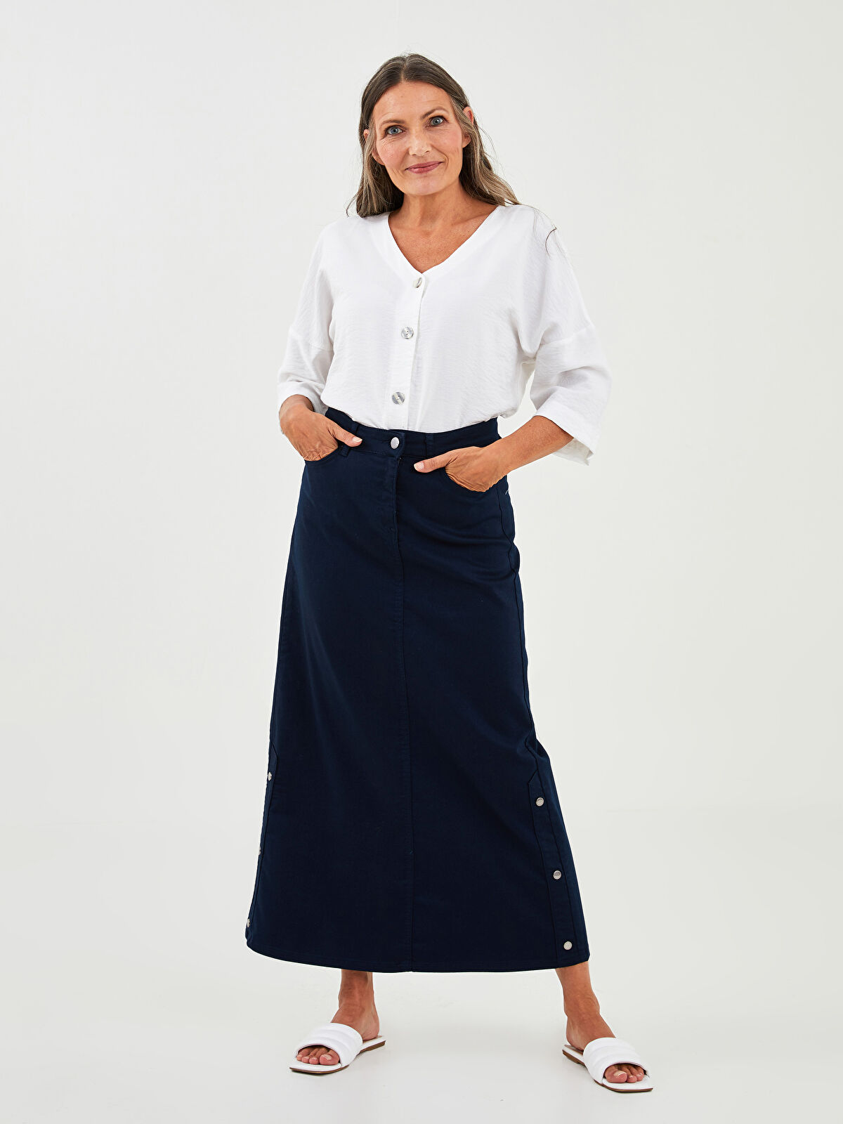 LCW GRACE Standart Fit Cep Detaylı Gabardin Kadın Etek