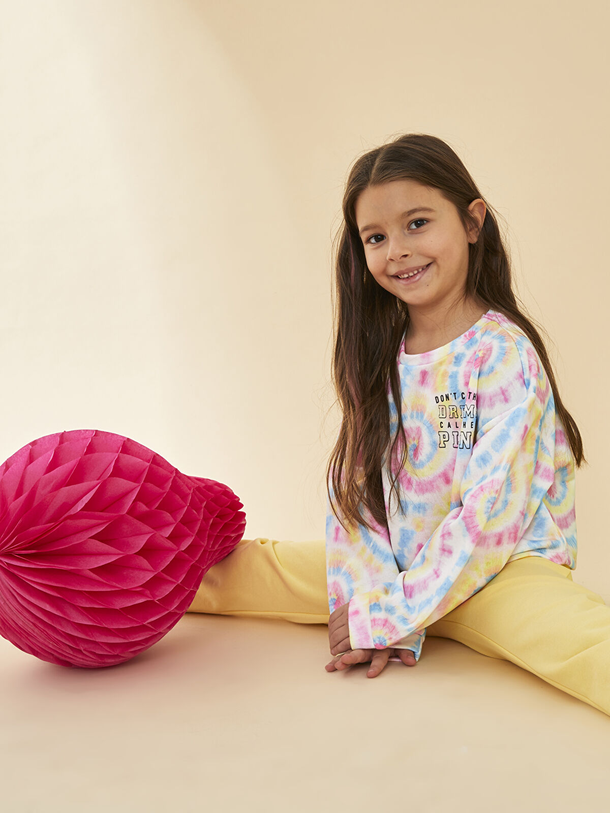 Bisiklet Yaka Batik Desenli Uzun Kollu Kız Çocuk Sweatshirt