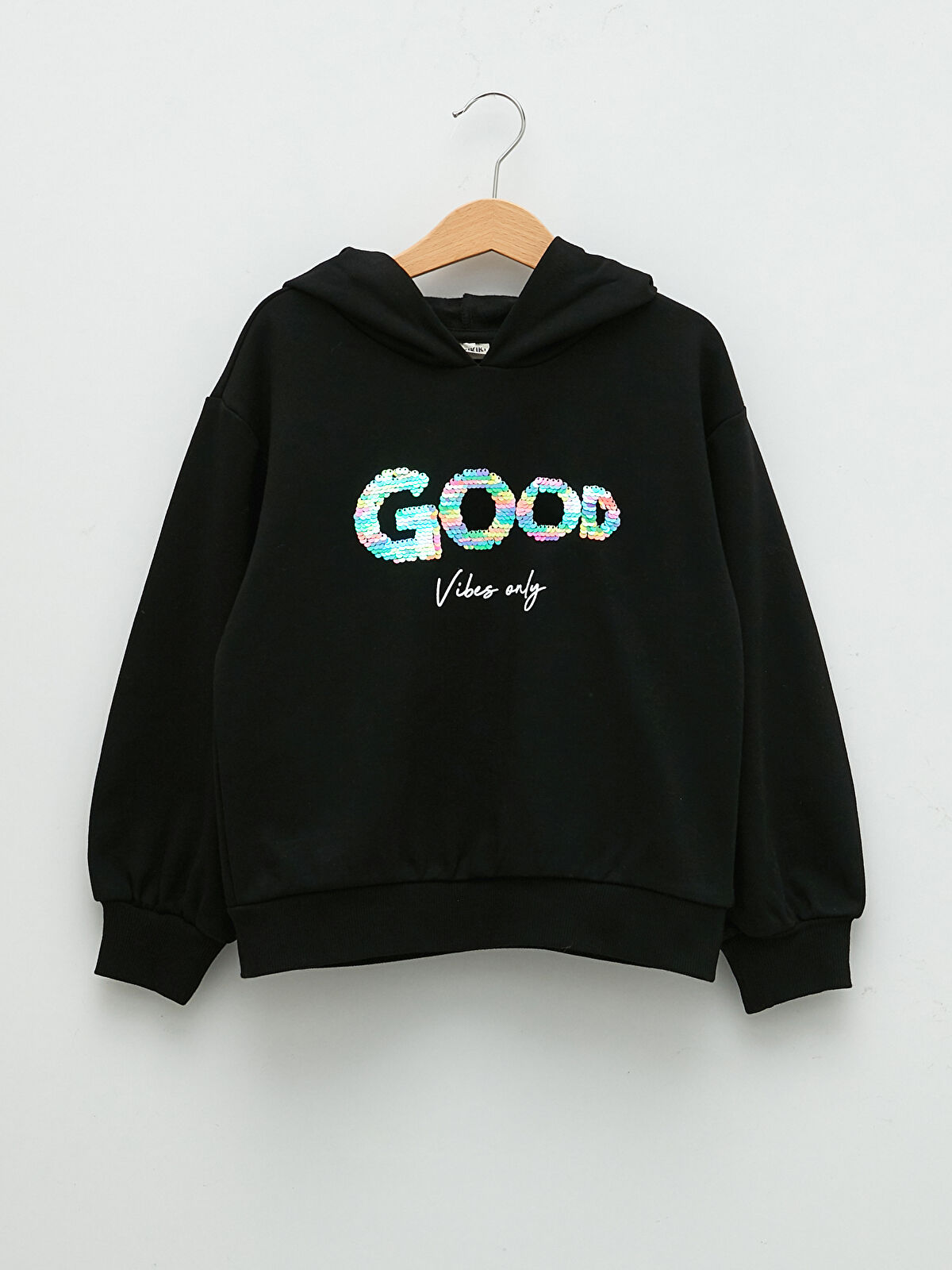 Kapüşonlu Baskılı Çift Yönlü Payetli Uzun Kollu Kız Çocuk Sweatshirt
