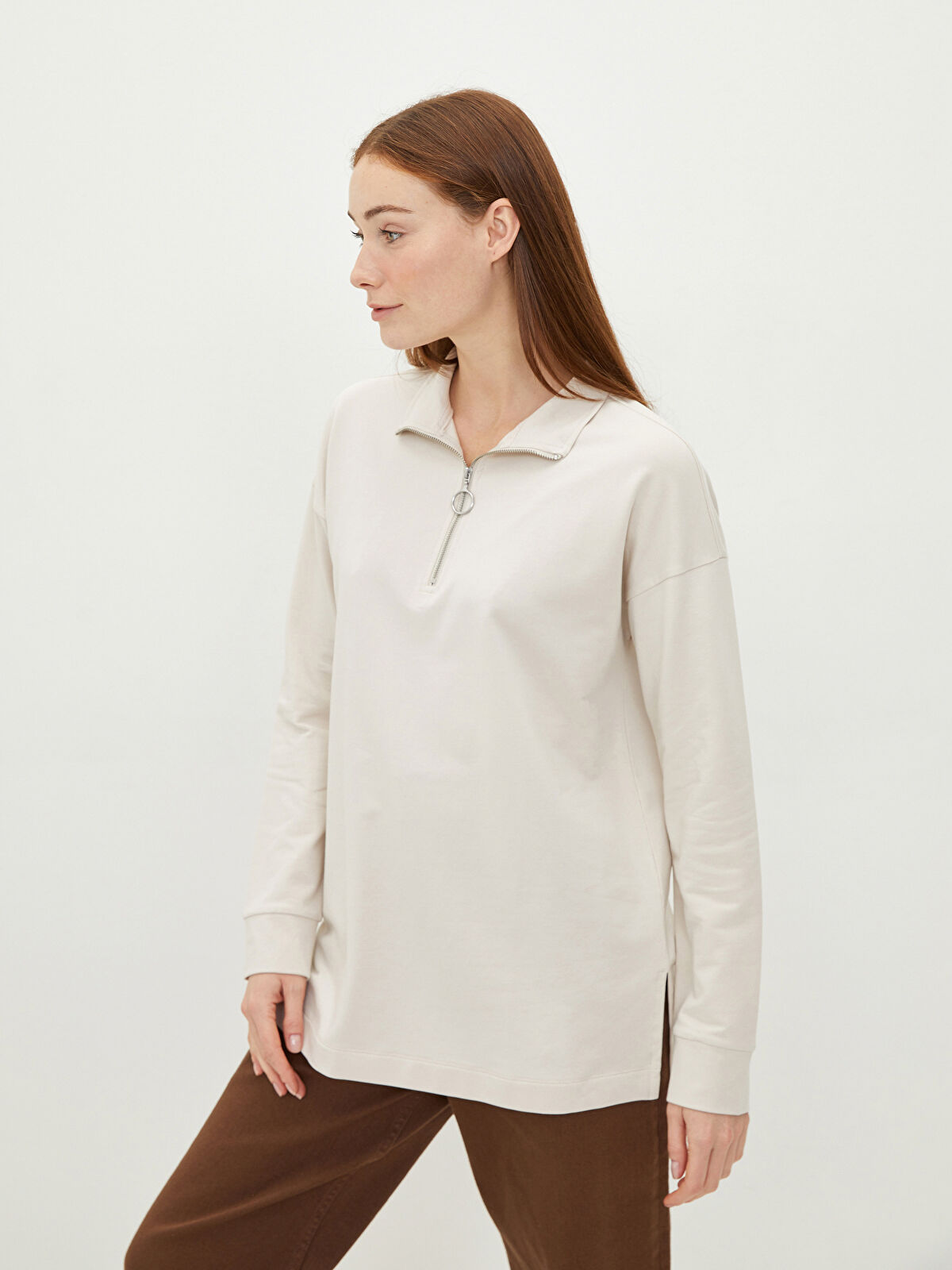 LCW BASIC Yarım Balıkçı Yaka Düz Uzun Kollu Kadın Sweatshirt