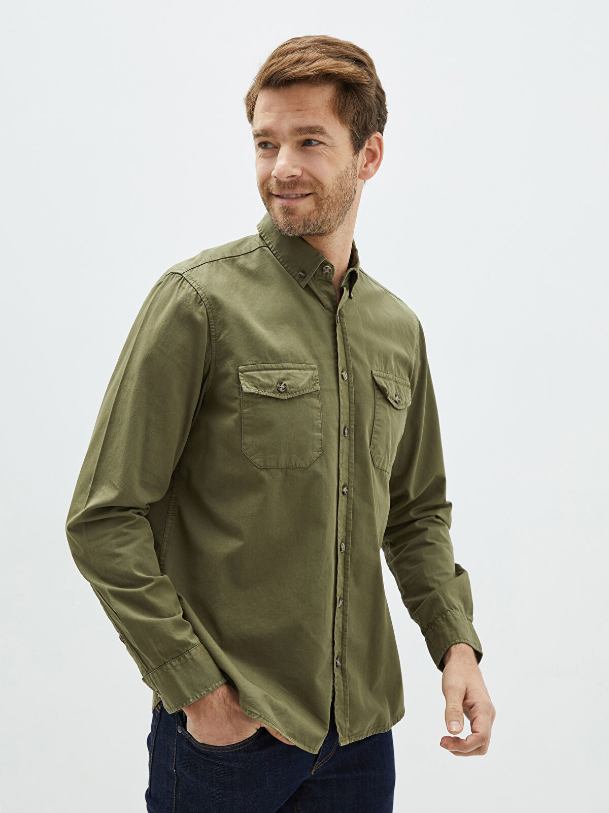 LCW BASIC Regular Fit Uzun Kollu Gabardin Erkek Gömlek