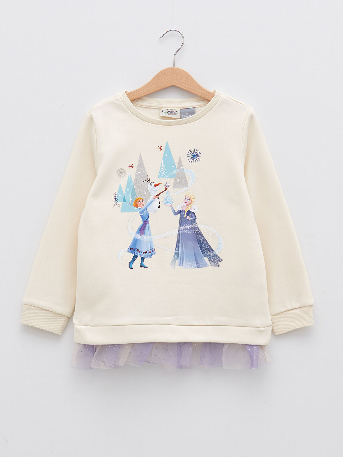 Bisiklet Yaka Frozen Baskılı Uzun Kollu Kız Çocuk Sweatshirt