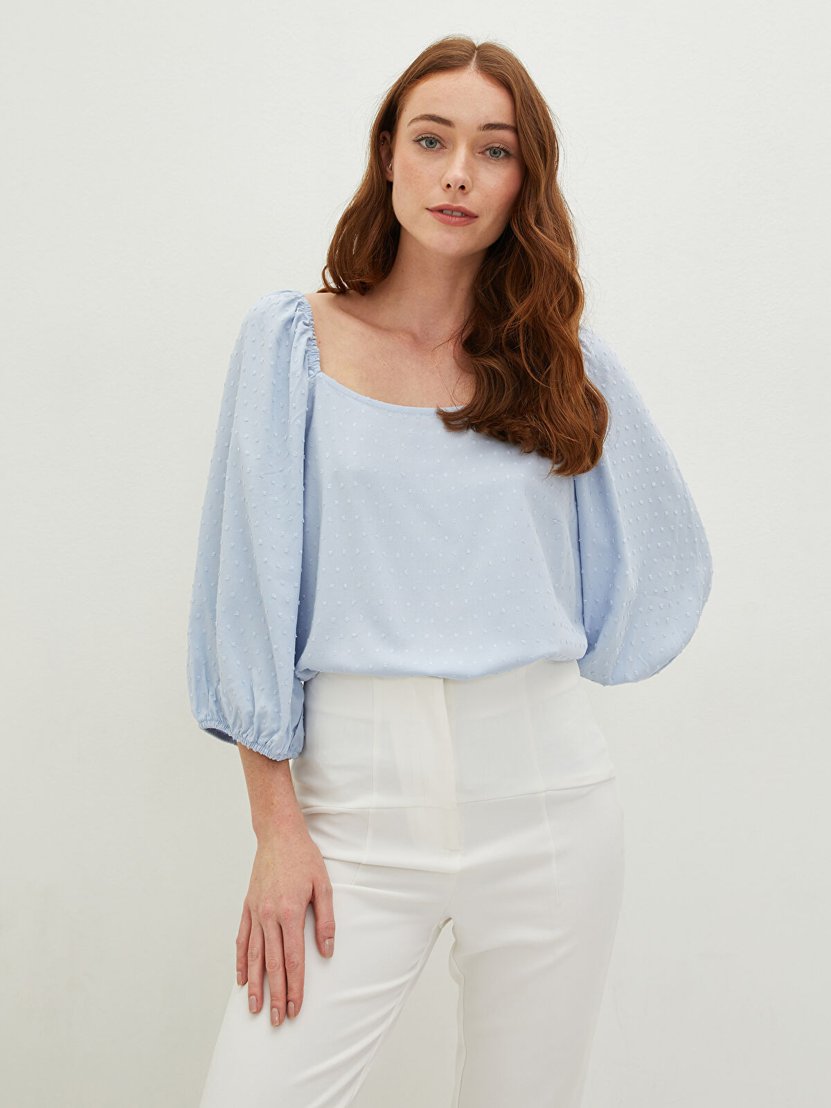 LCW CLASSIC Kare Yaka Desenli Poplin Kadın Bluz