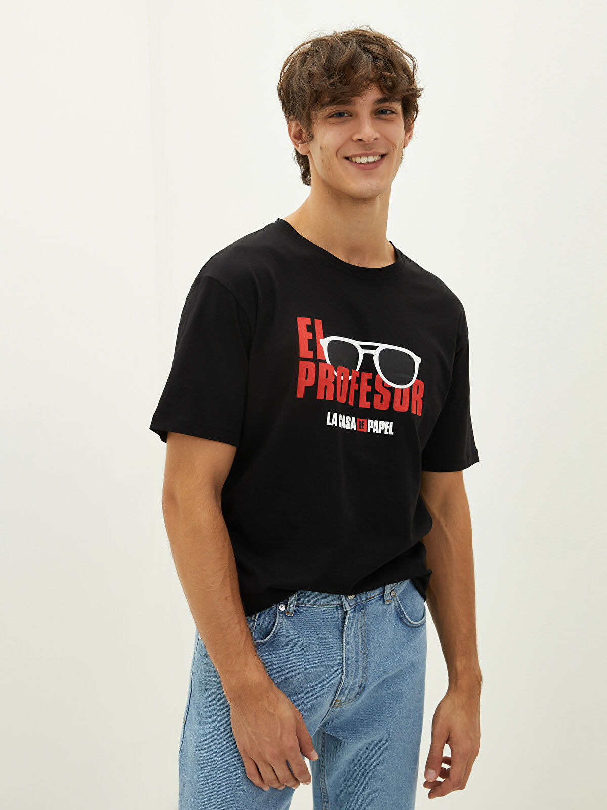 Bisiklet Yaka Kısa Kollu La Casa De Papel Baskılı Penye Erkek Tişört