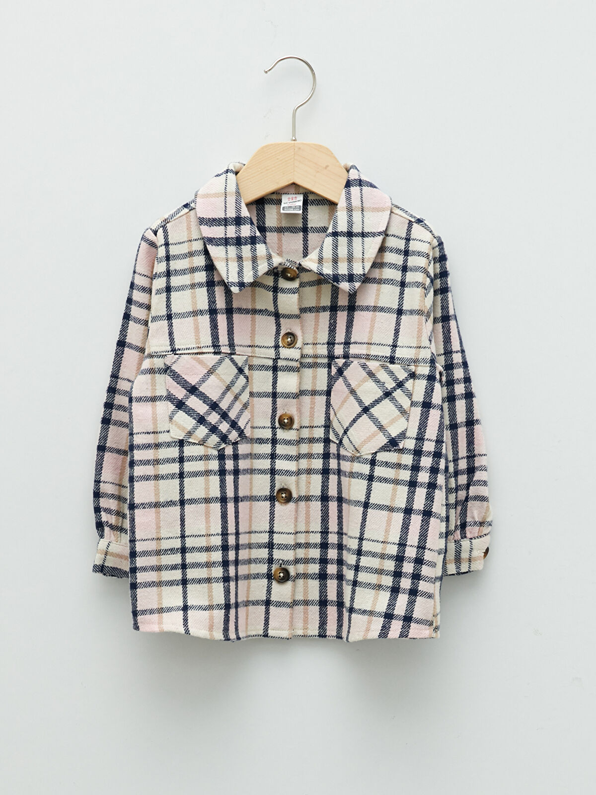 Uzun Kollu Ekose Desenli Gabardin Kız Bebek Gömlek