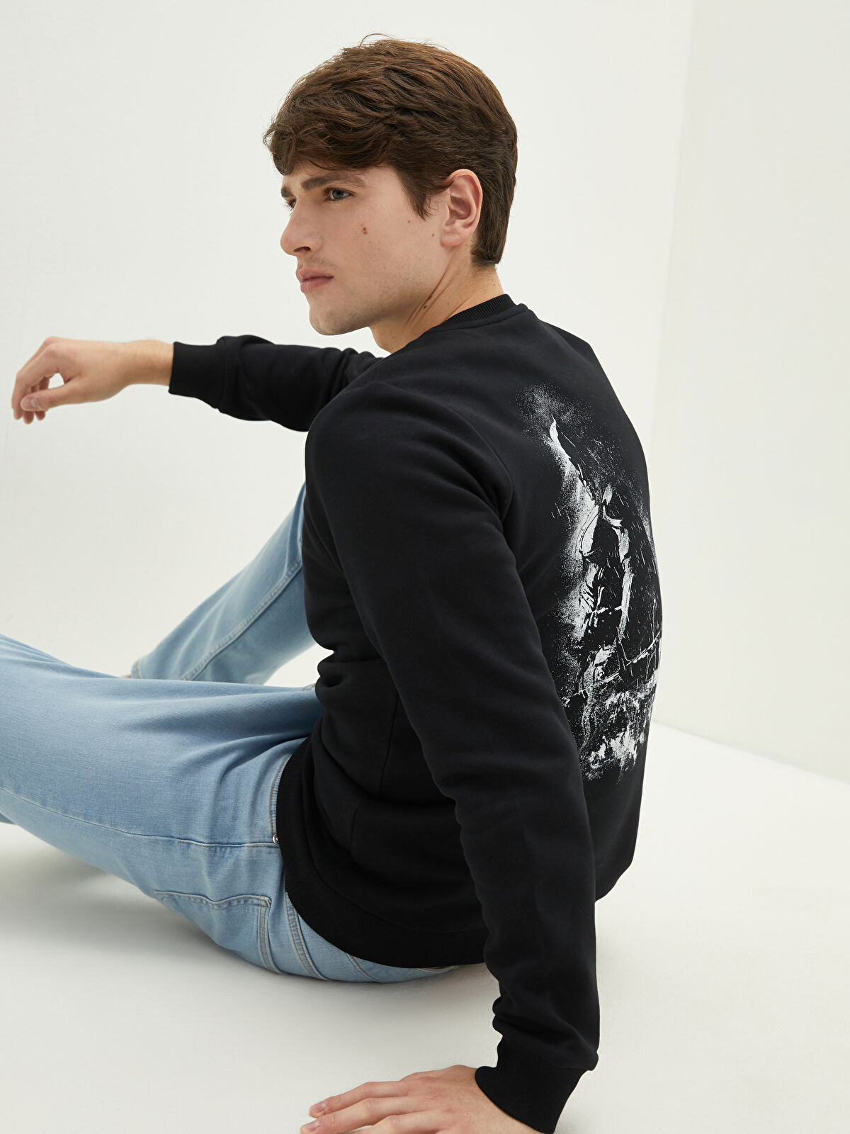 Bisiklet Yaka Uzun Kollu Batman Baskılı Erkek Sweatshirt