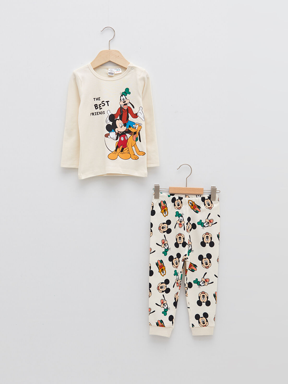 Bisiklet Yaka Uzun Kollu Disney Baskılı Pamuklu Erkek Bebek Pijama Takımı 2'li