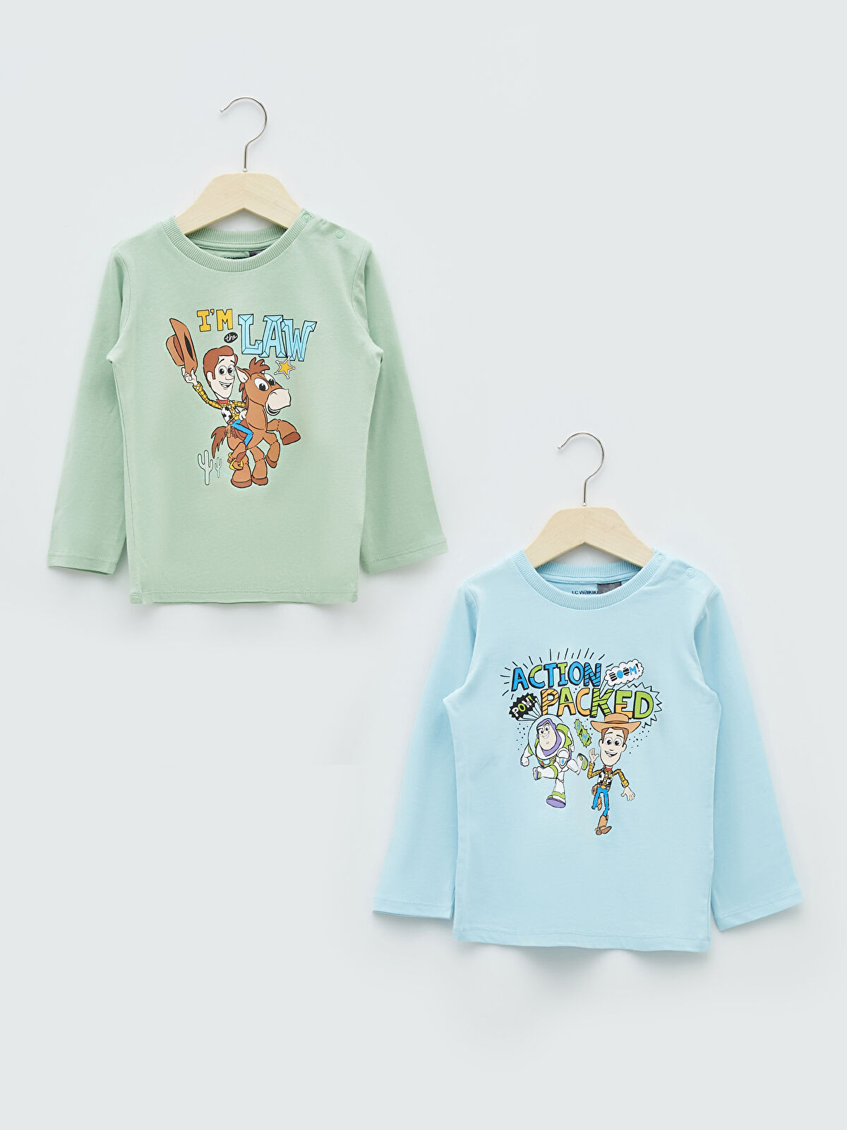 Bisiklet Yaka Uzun Kollu Toy Story Baskılı Erkek Bebek Tişört 2'li
