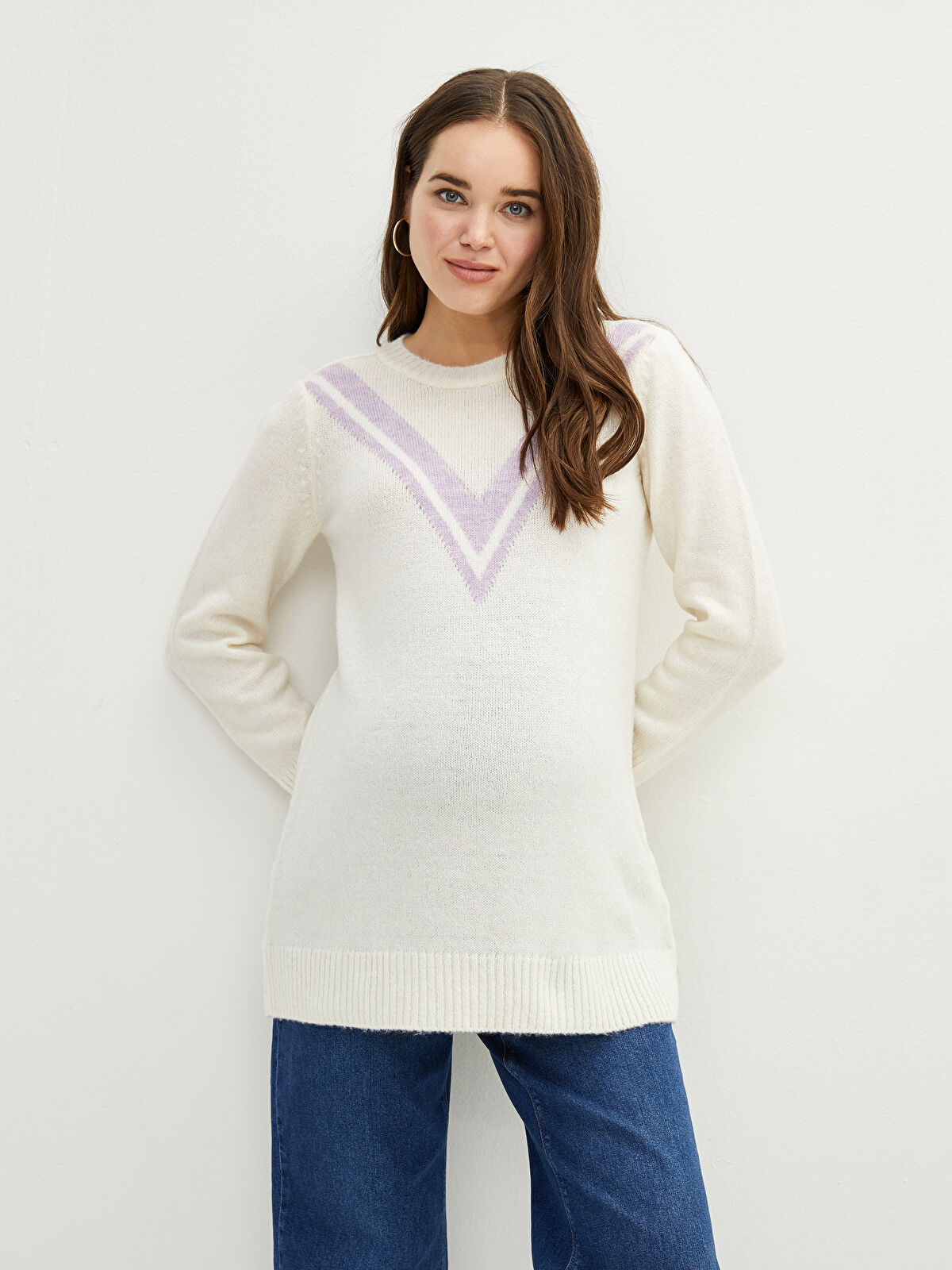 Bisiklet Yaka Desenli Uzun Kollu Hamile Triko Tunik Bisiklet Yaka Desenli Uzun Kollu Hamile Triko Tunik