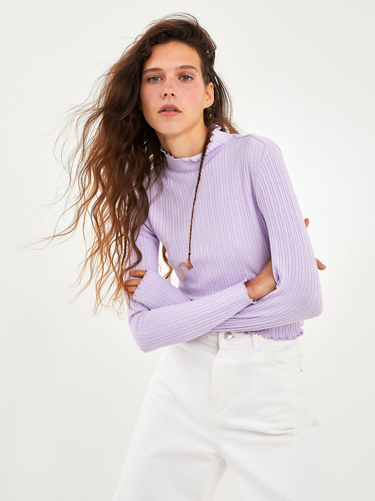 XSIDE Dik Yaka Düz Uzun Kollu Kaşkorse Kumaş Kadın Kazak