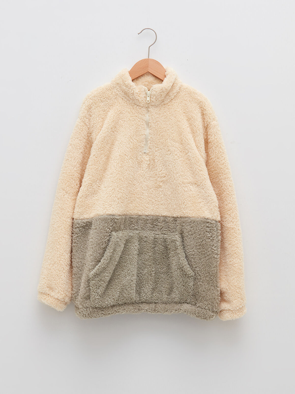 Dik Yaka Renk Bloklu Uzun Kollu Polar Erkek Çocuk Sweatshirt