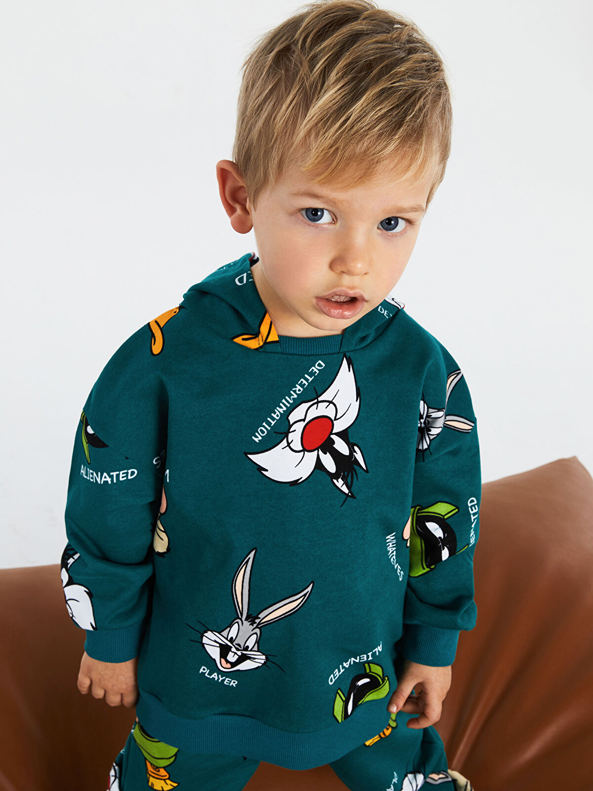 Kapüşonlu Uzun Kollu Looney Tunes Baskılı Erkek Bebek Sweatshirt Kapüşonlu Uzun Kollu Looney Tunes Baskılı Erkek Bebek Sweatshirt