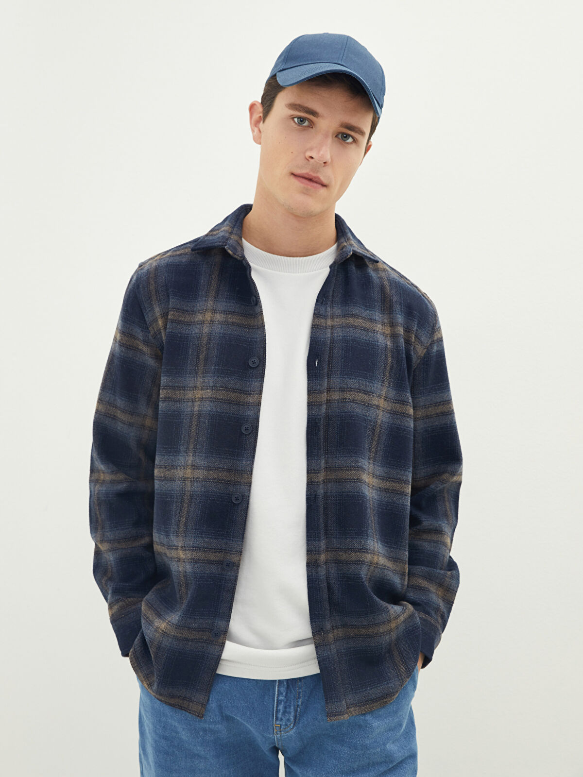 LCW CASUAL Regular Fit Uzun Kollu Ekose Gabardin Erkek Gömlek Ceket