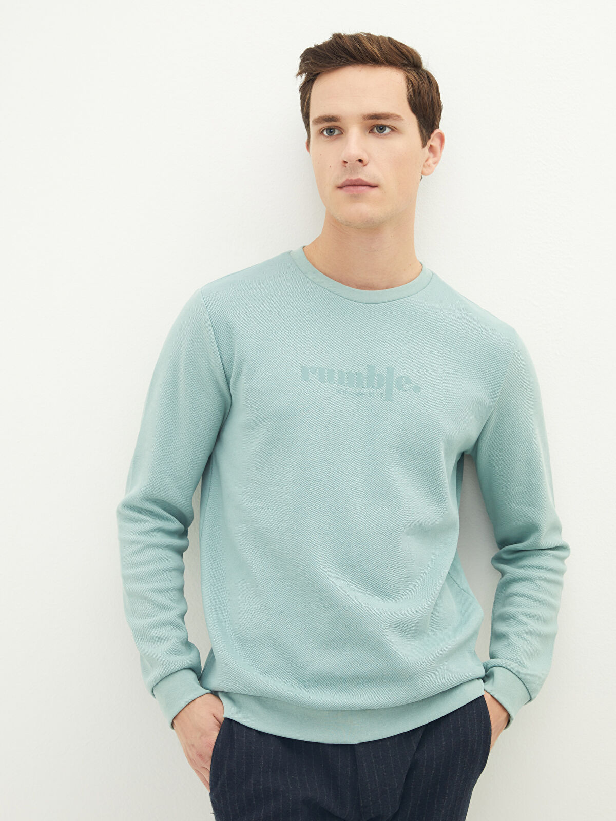 LCW VISION Bisiklet Yaka Uzun Kollu Baskılı İnce Erkek Sweatshirt