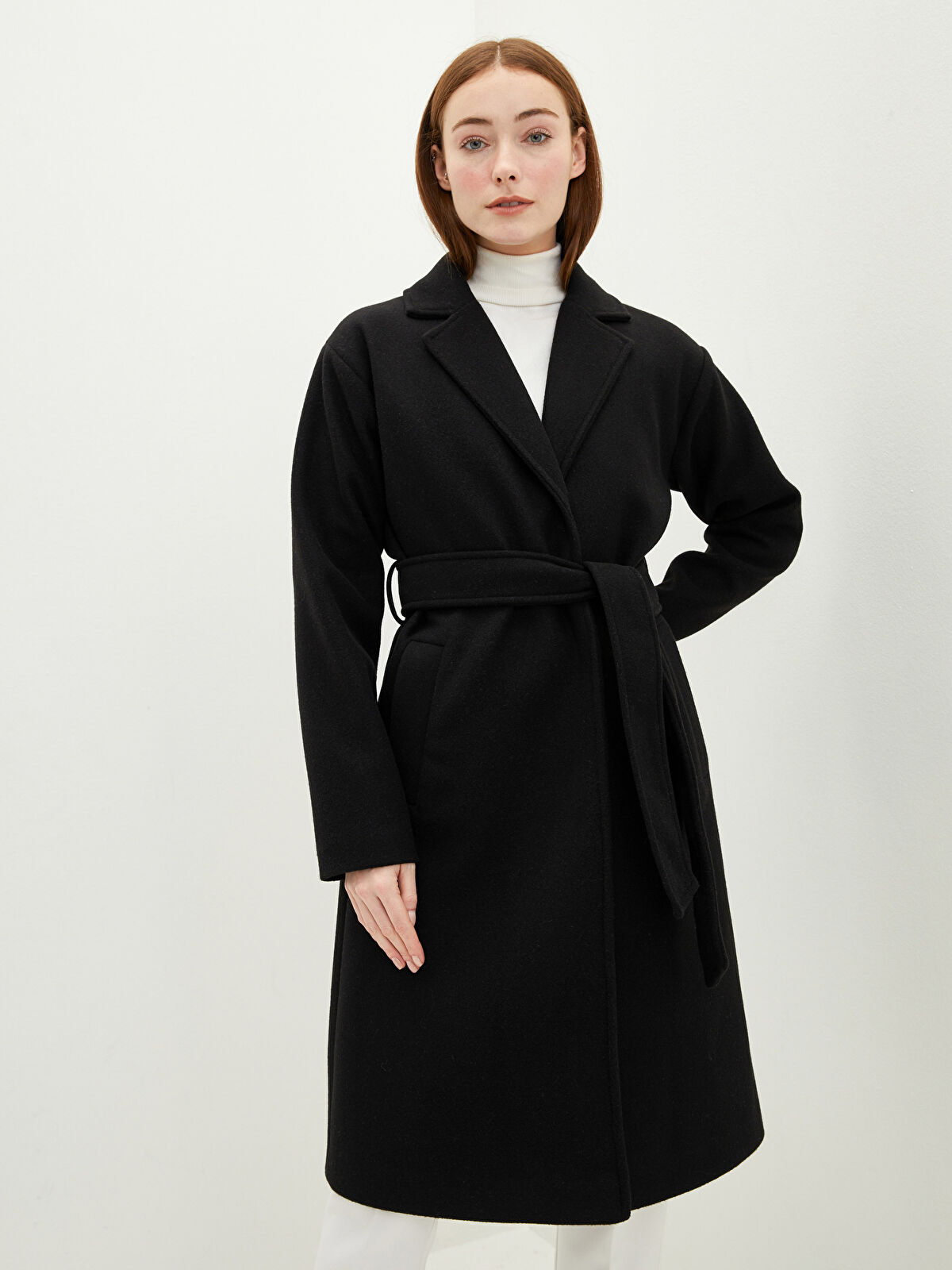 MODEST Ceket Yaka Düz Uzun Kollu Kadın Kaşe Kaban