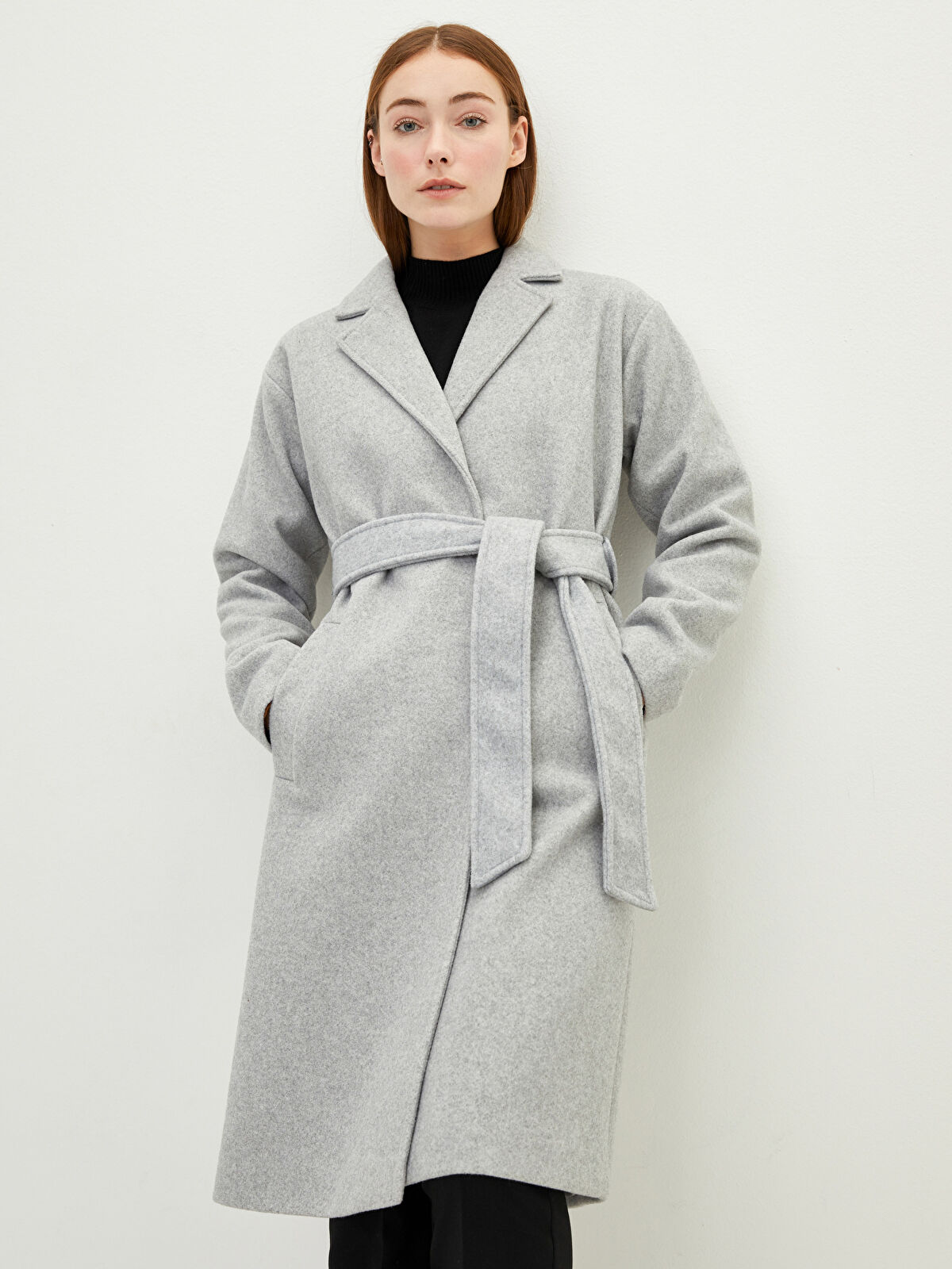 MODEST Ceket Yaka Düz Uzun Kollu Kadın Kaşe Kaban