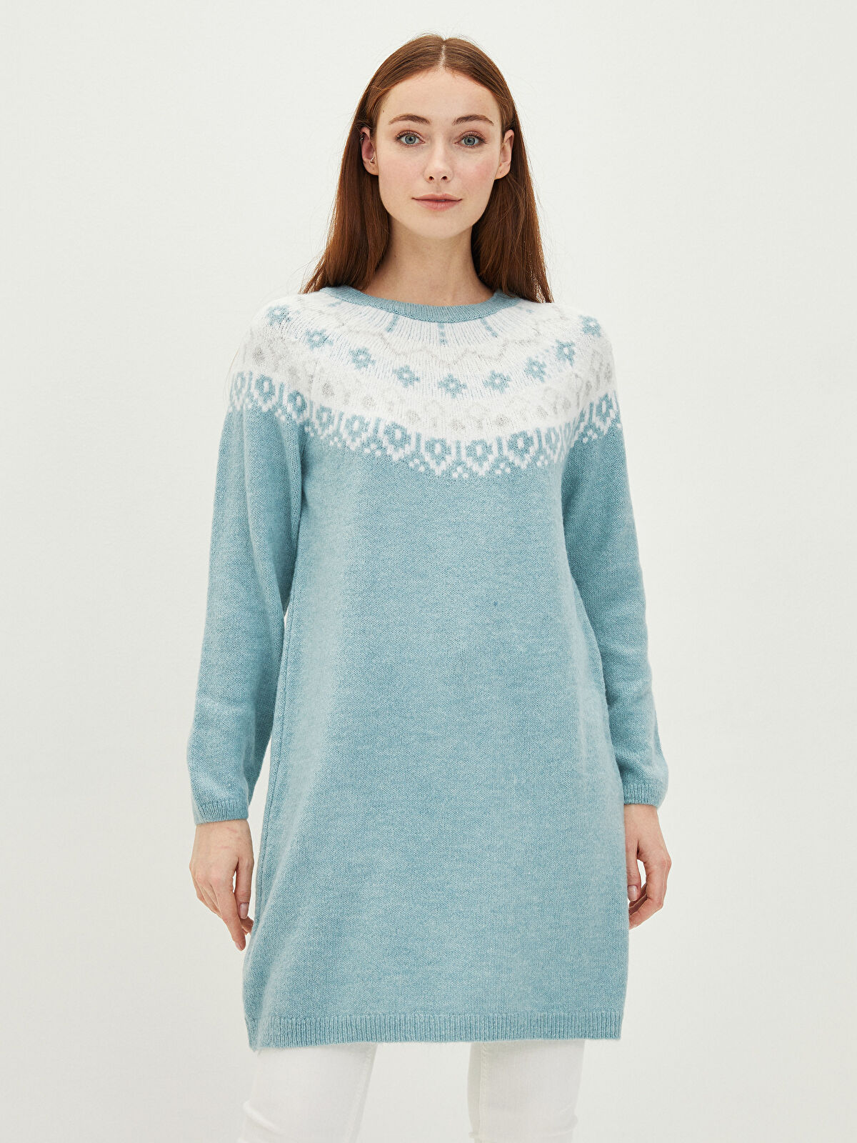 LCW CLASSIC Bisiklet Yaka Kendinden Desenli Uzun Kollu Kadın Triko Tunik