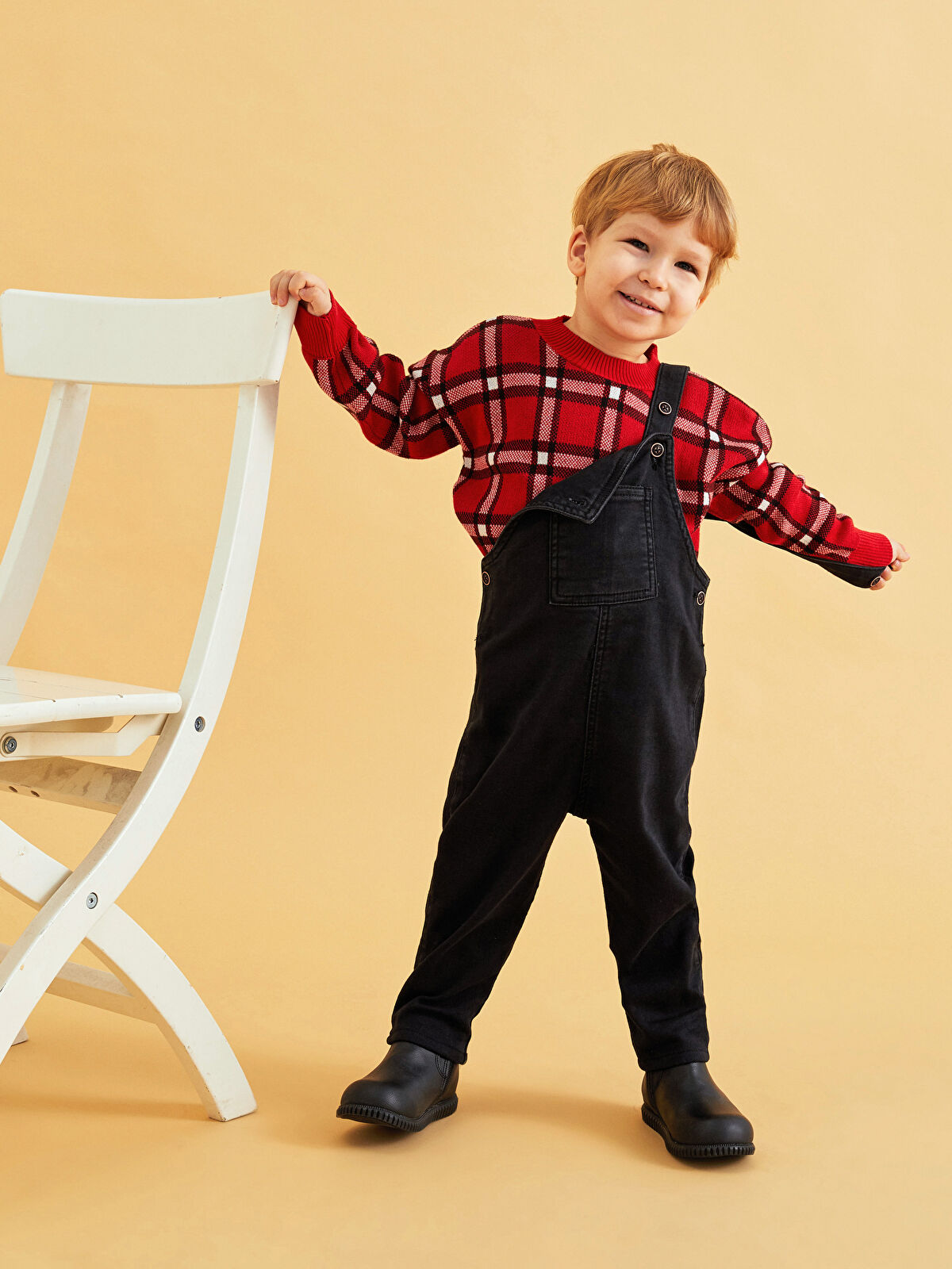 Bisiklet Yaka Uzun Kollu Ekose Desenli Erkek Bebek Triko Kazak