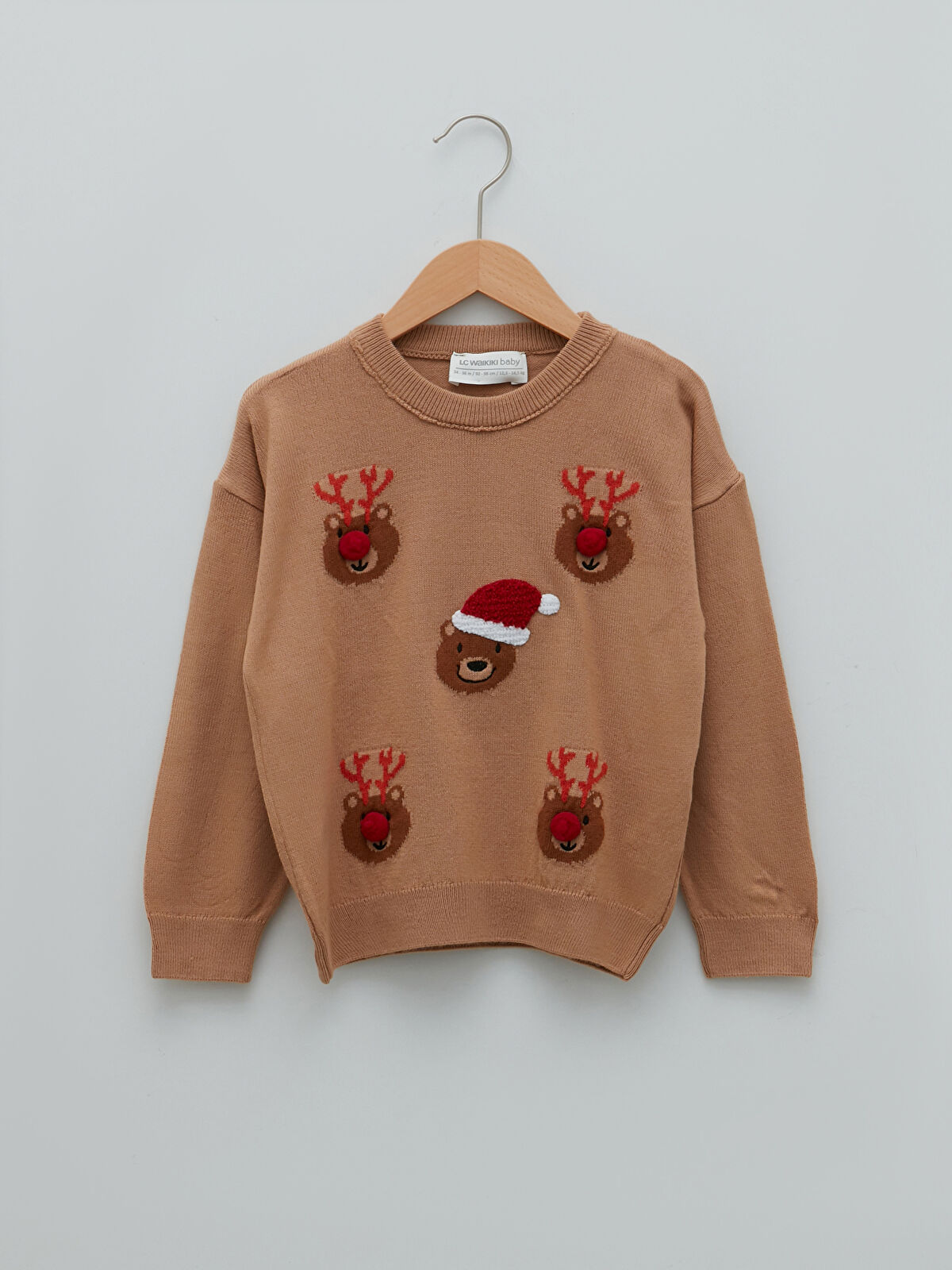 Bisiklet Yaka Uzun Kollu Yılbaşı Temalı Erkek Bebek Triko Kazak