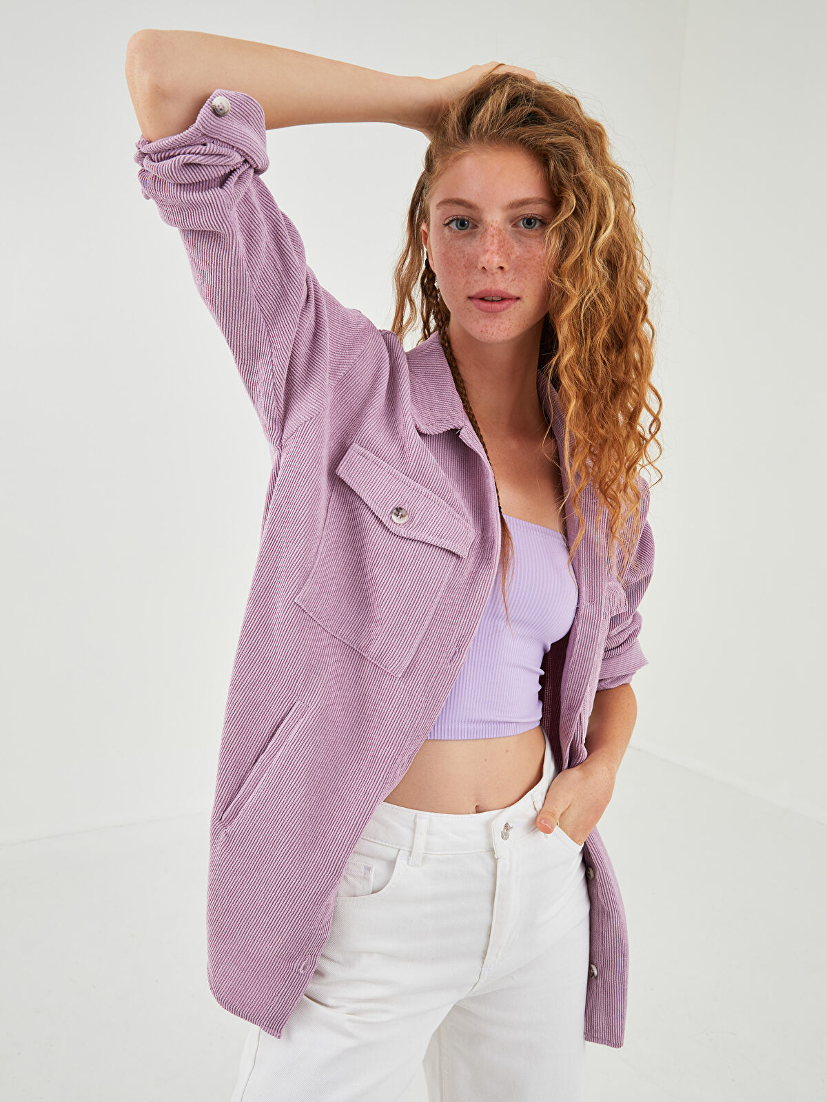 XSIDE Önden Düğmeli Cep Detaylı Uzun Kollu Kadın Gömlek Ceket