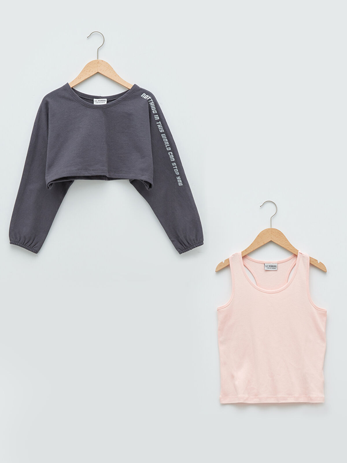 Bisiklet Yaka Yazı Baskılı Kız Çocuk Sweatshirt ve Atlet Anne Kız Kombini