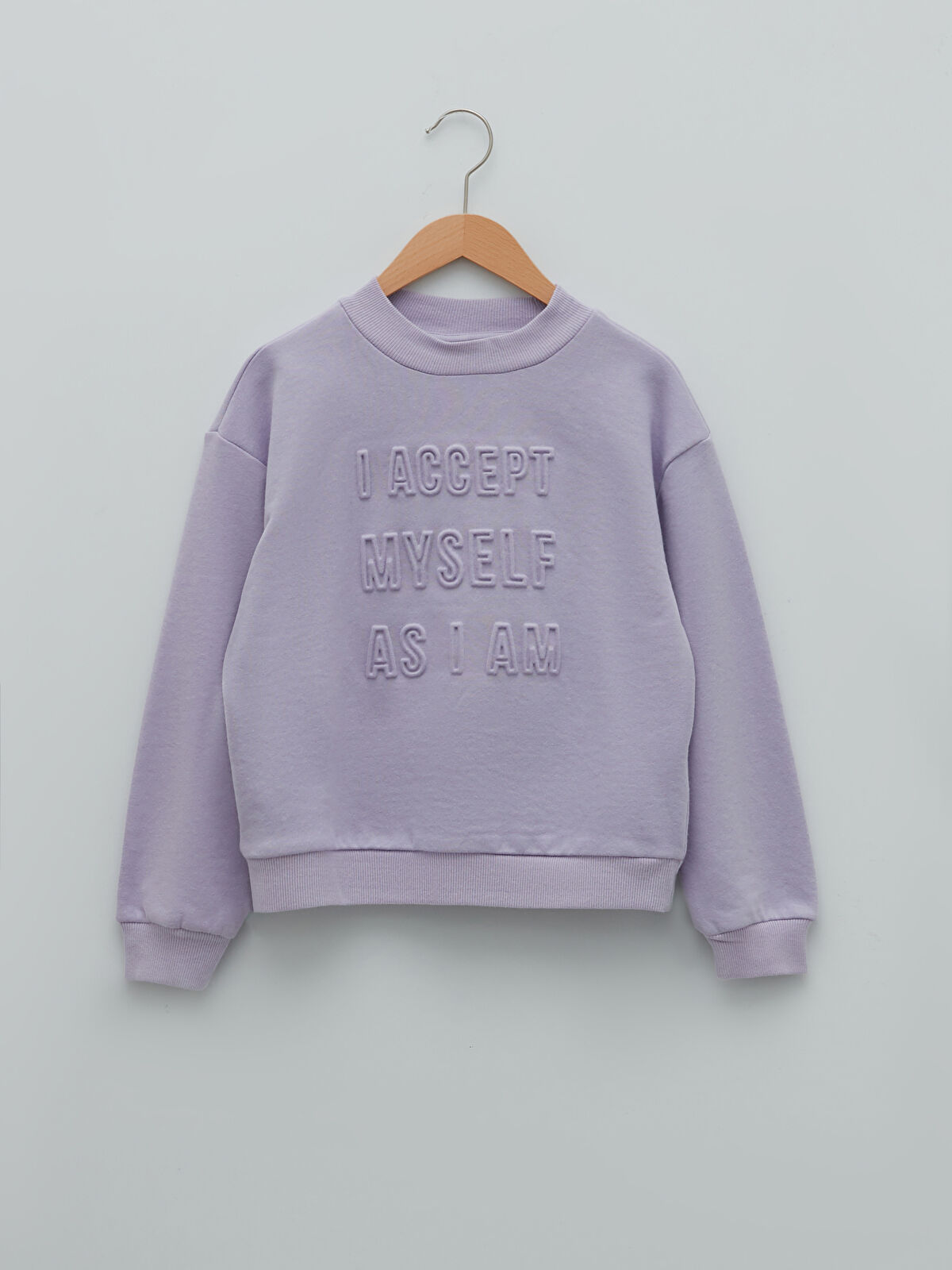 Bisiklet Yaka Kabartma Yazı Baskılı Uzun Kollu Kız Çocuk Sweatshirt