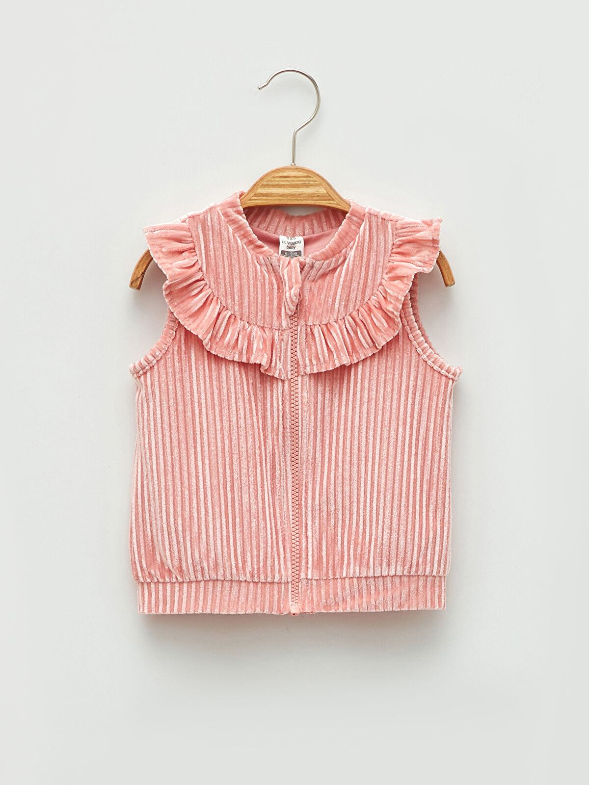 Bisiklet Yaka Kadife Kız Bebek Fermuarlı Yelek